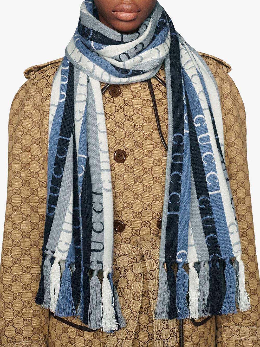 Gucci Logo Stripe Scarf Blue Editorialist