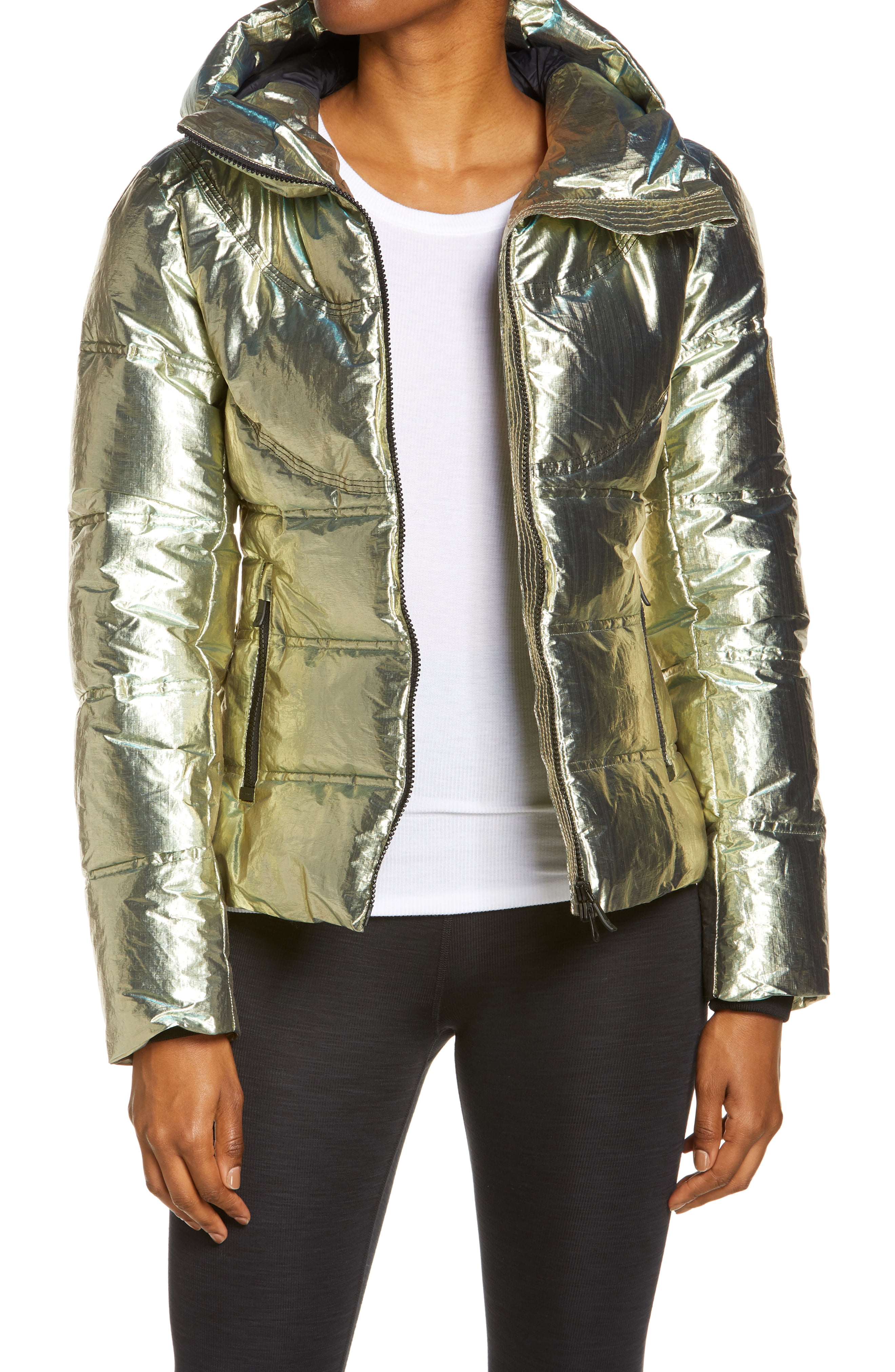 metallic gold bubble coat