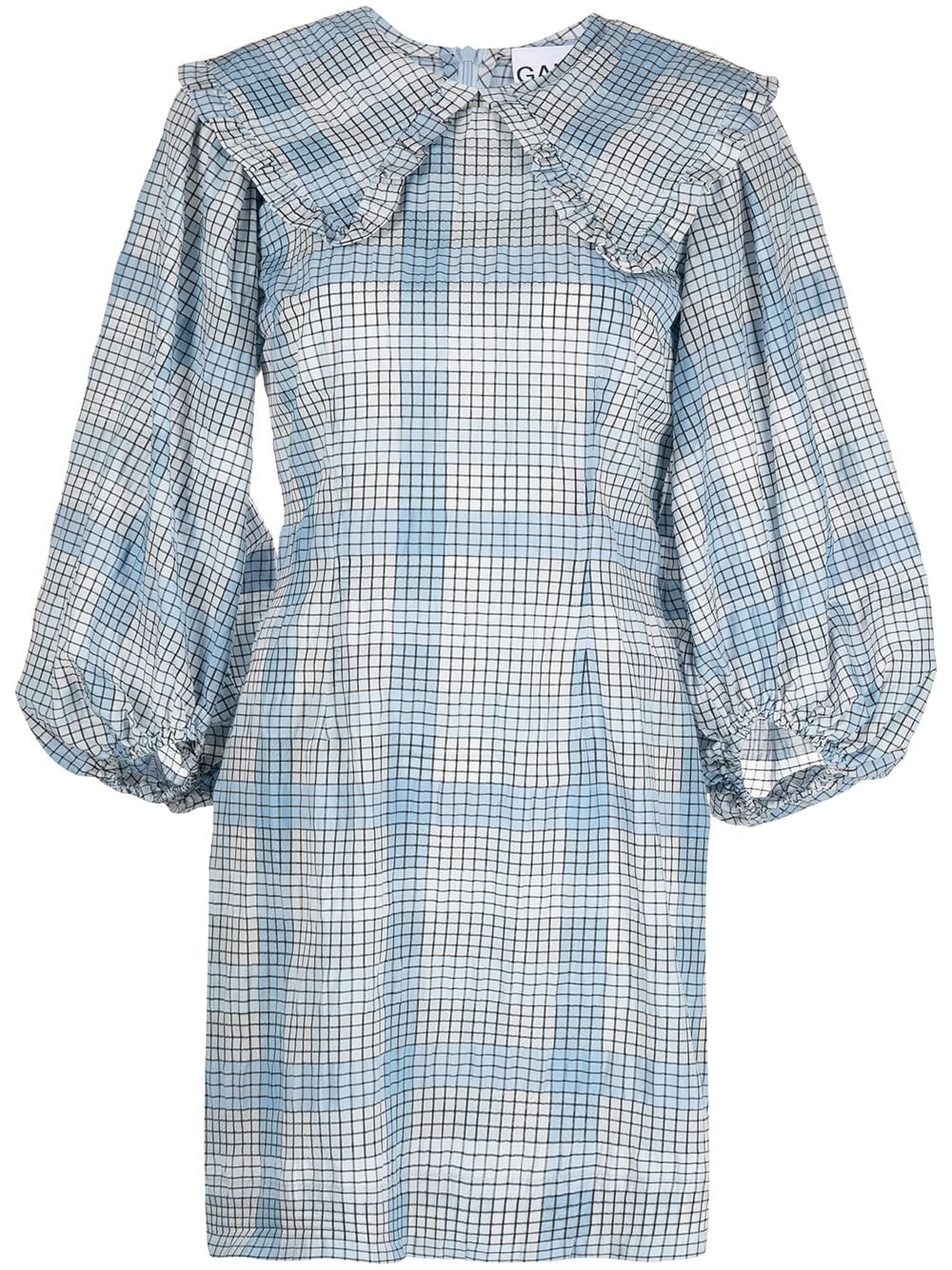 Ganni Seersucker Check Mini Dress In Blue - 20% Off | Editorialist