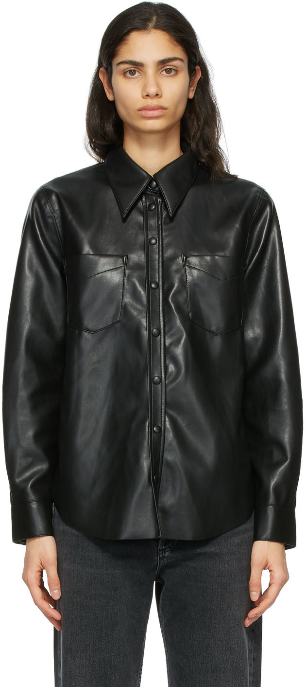 AGOLDE Black Faux-Leather Paloma Shirt 