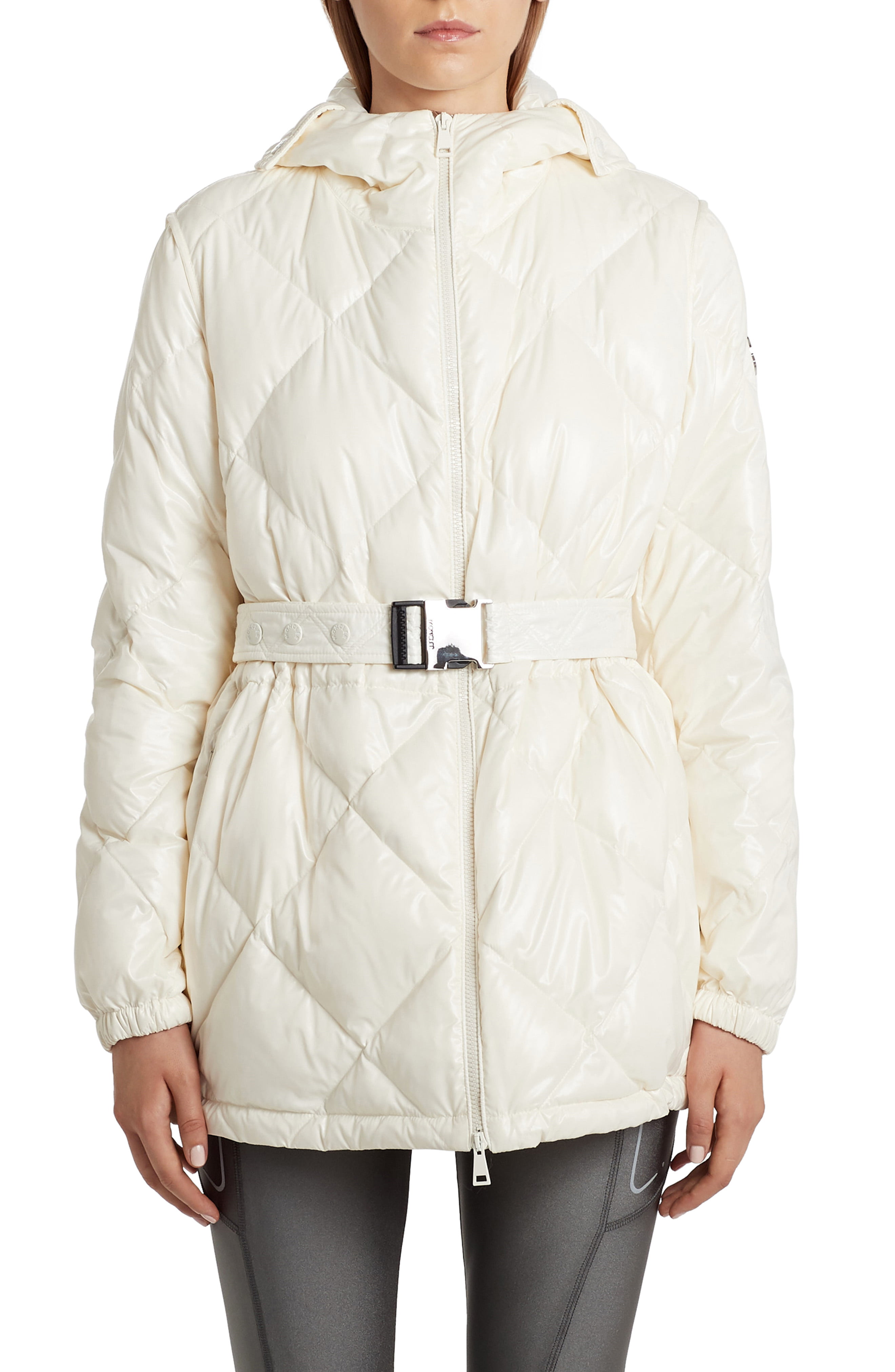 Moncler Sargas Belted Water Resistant Down Puffer Coat White - Main Image