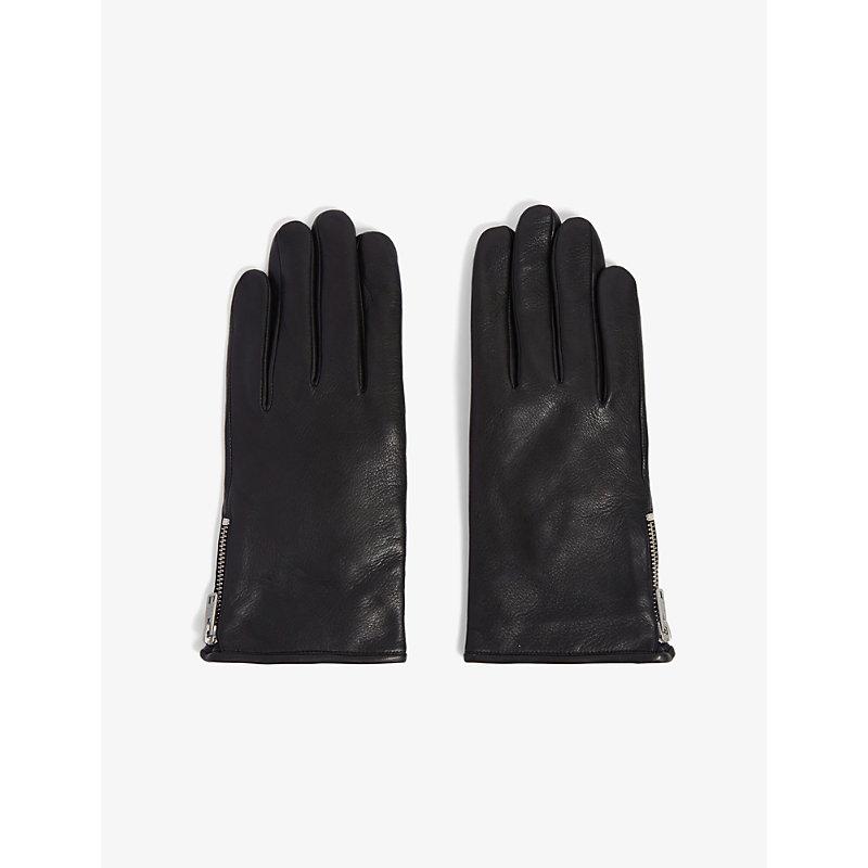 Allsaints Zip-Detail Touchscreen Leather Gloves - Black | Editorialist