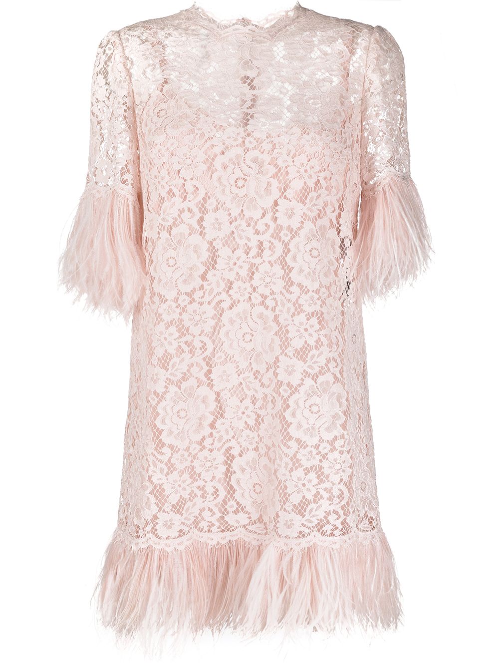 dolce and gabbana pink feather dress Dolce & Gabbana Feather-Embellished Lace Dress In Pink - 40% Off