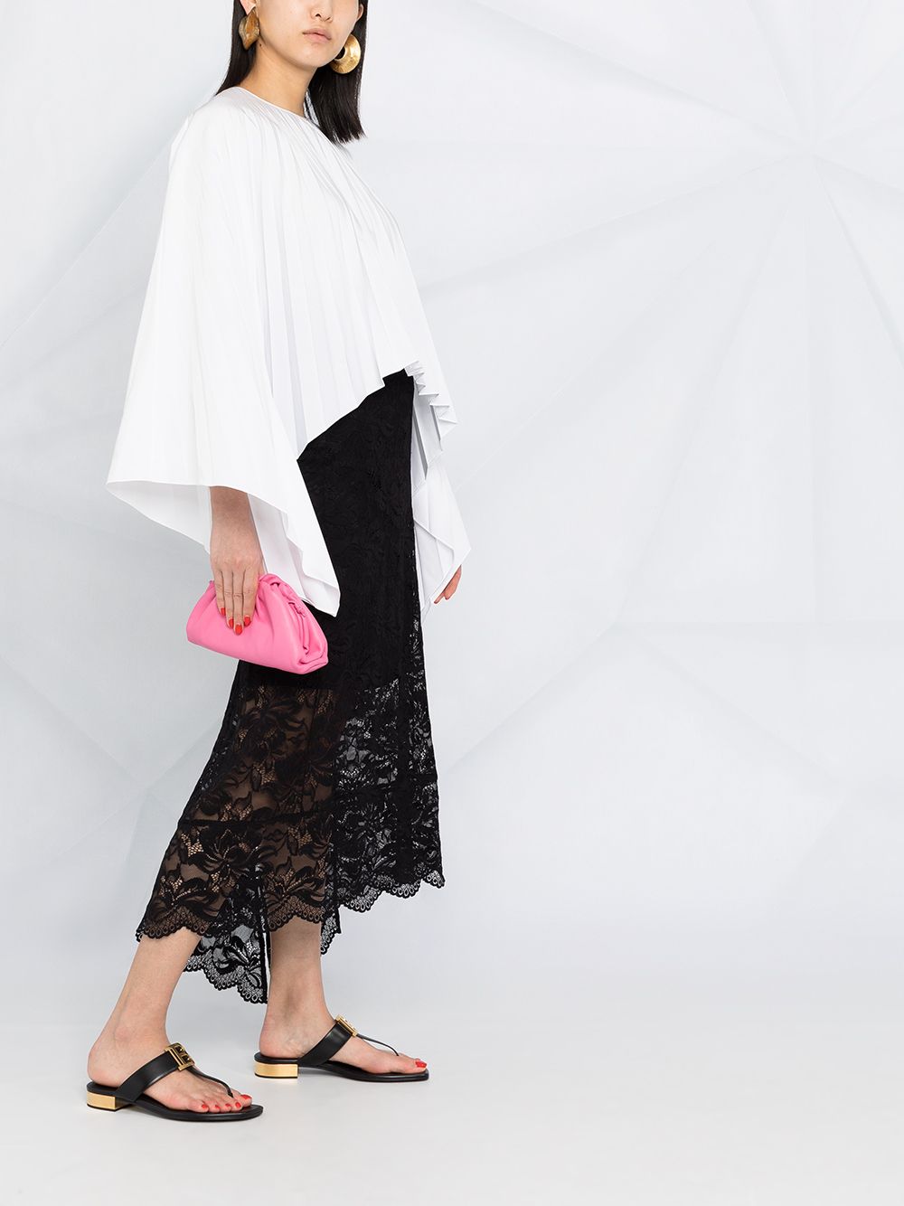 VALENTINO Pleated Bell-Sleeves Top