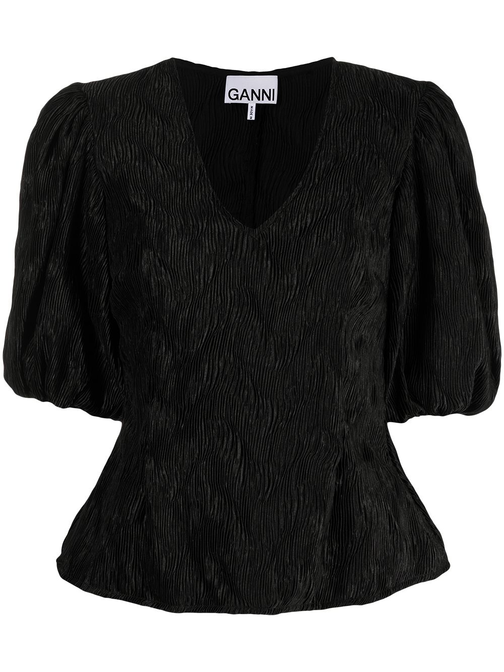 Ganni Pleated Satin Blouse In Black 20% Off Editorialist