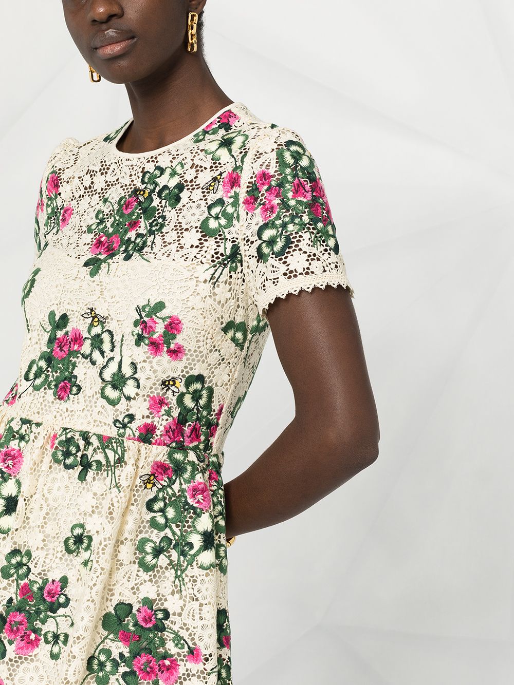 Red Valentino Floral Embroidered Macram Dress - Neutrals | Editorialist
