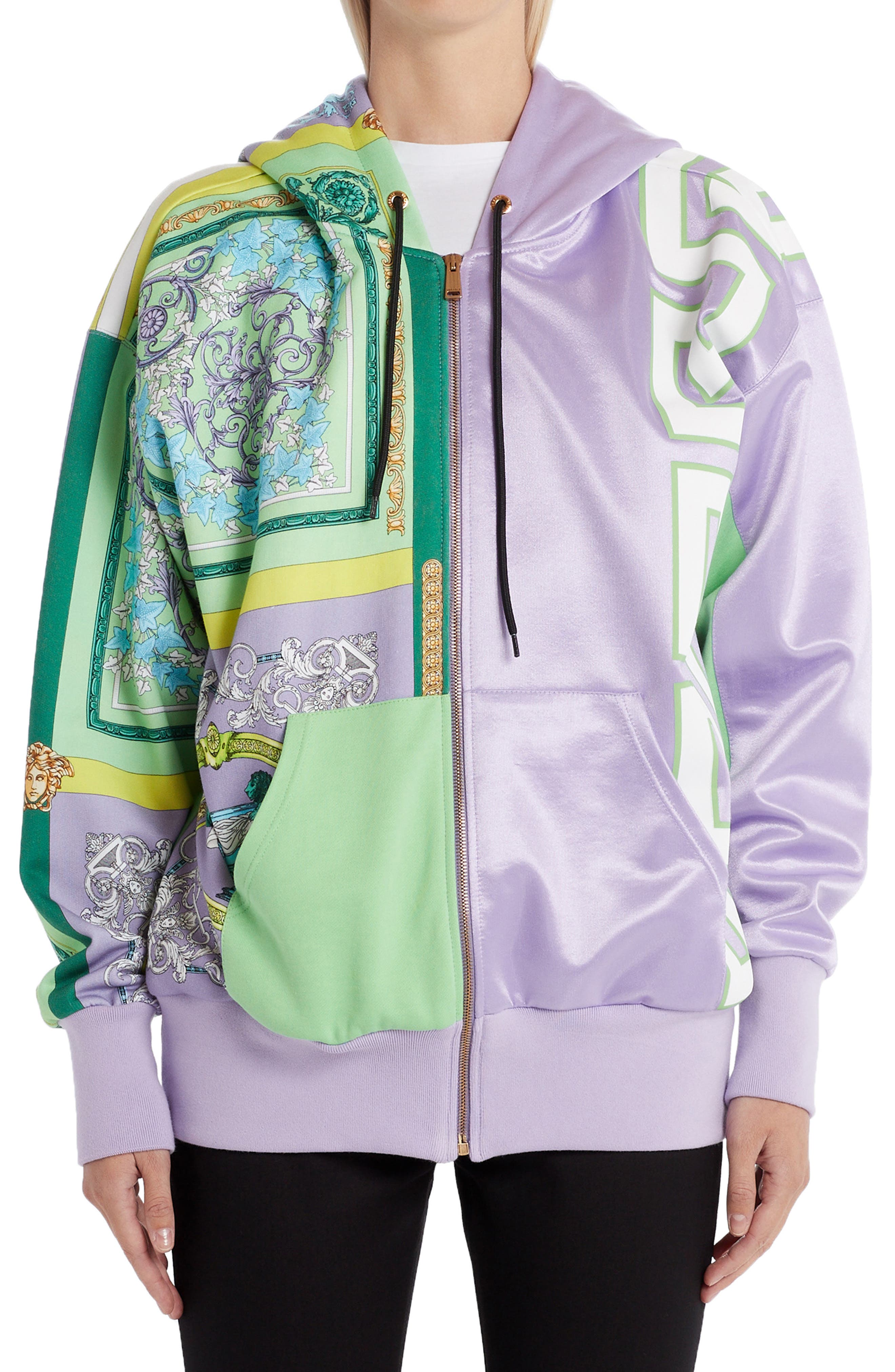 Versace Barocco Mosaic Print Mixed Media Hoodie - Purple | Editorialist