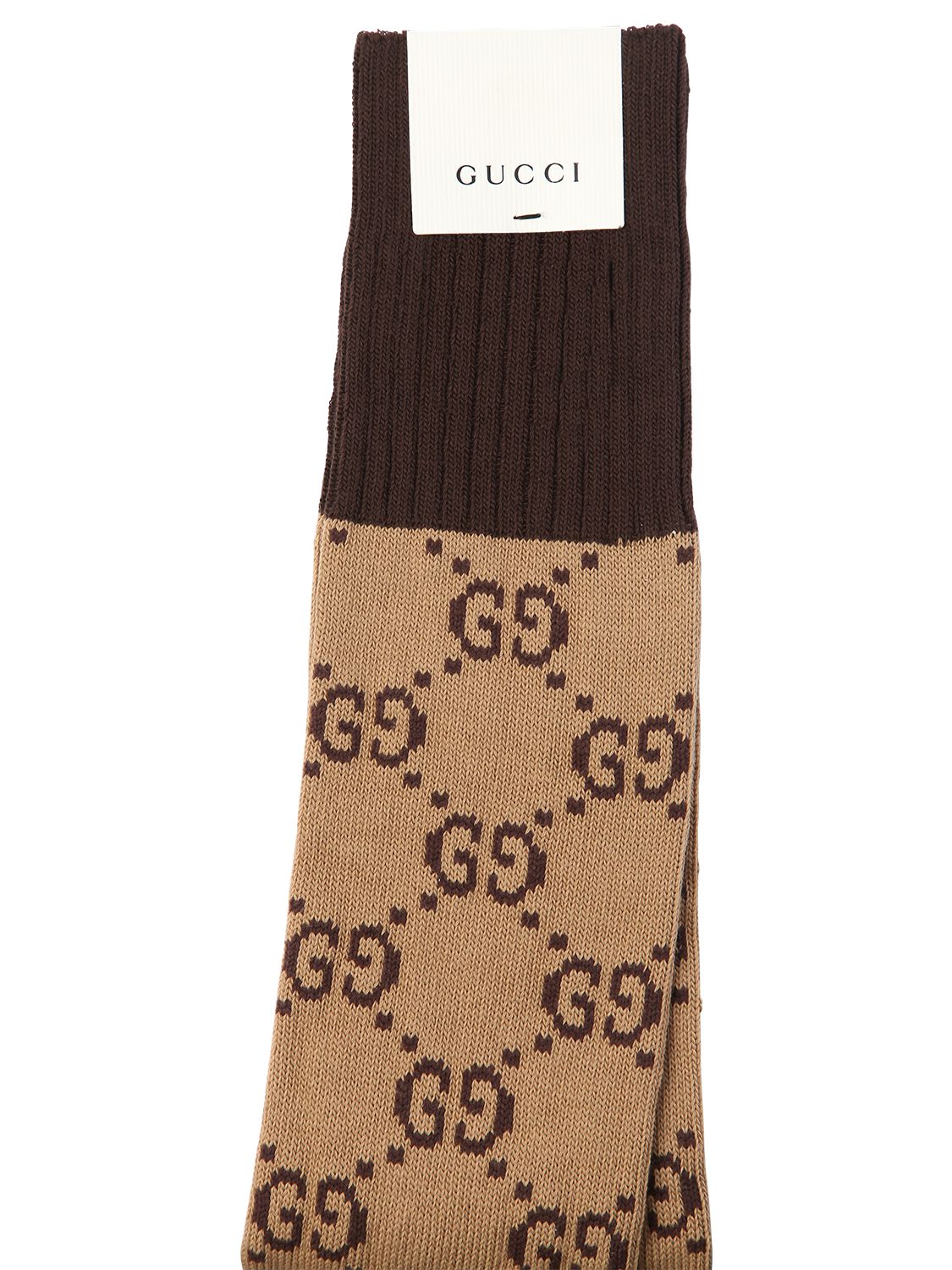 Buy Gucci Gg Supreme Logo Cotton Blend Socks - Beige,brown At 7