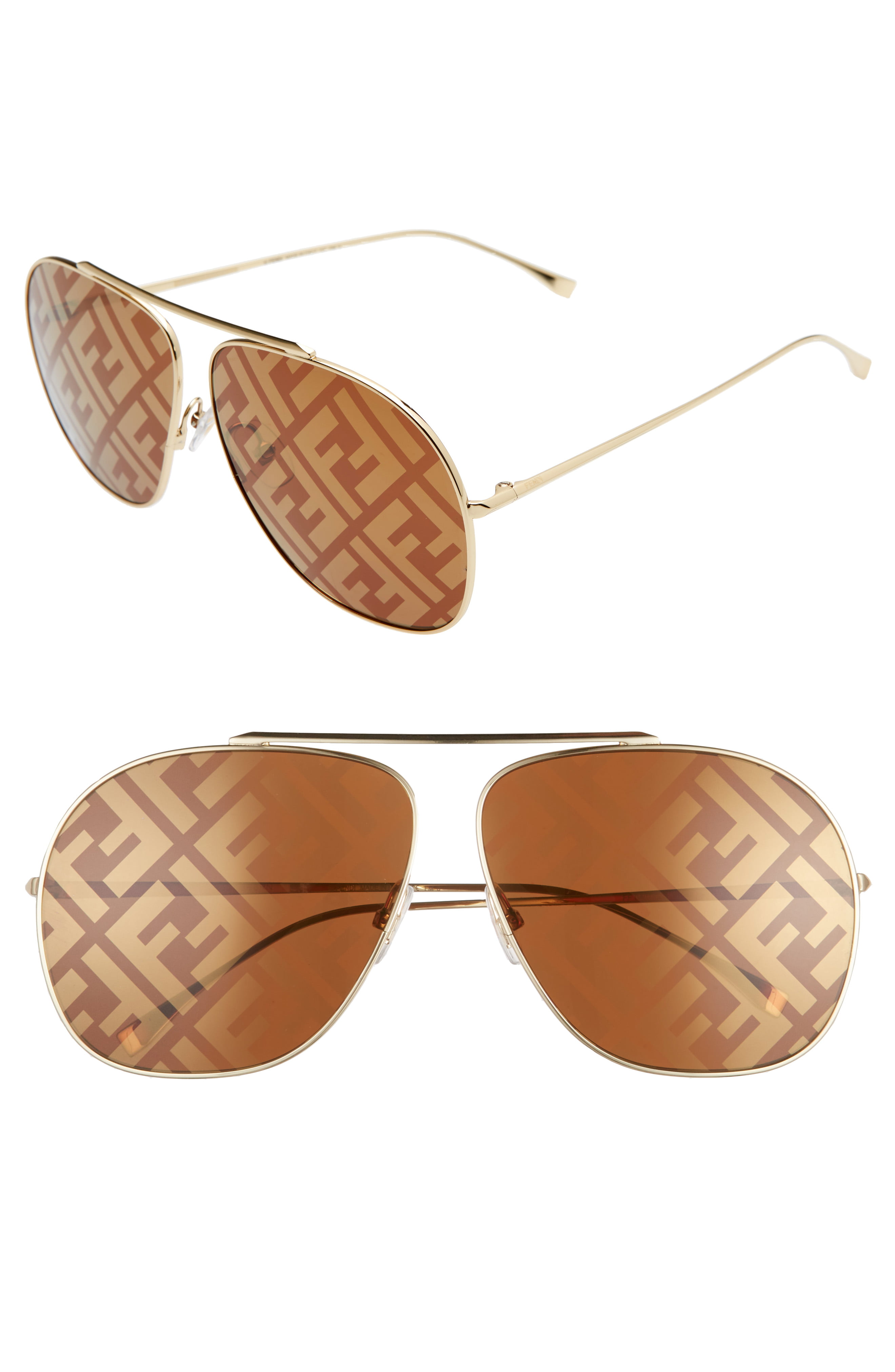 Fendi Pink Logo 64mm Oversize Lenticular Lens Aviator Sunglasses FENDI FENDIGRAPHY HOBO Logo 40065 Purple Gold Fashion Square  main image 3