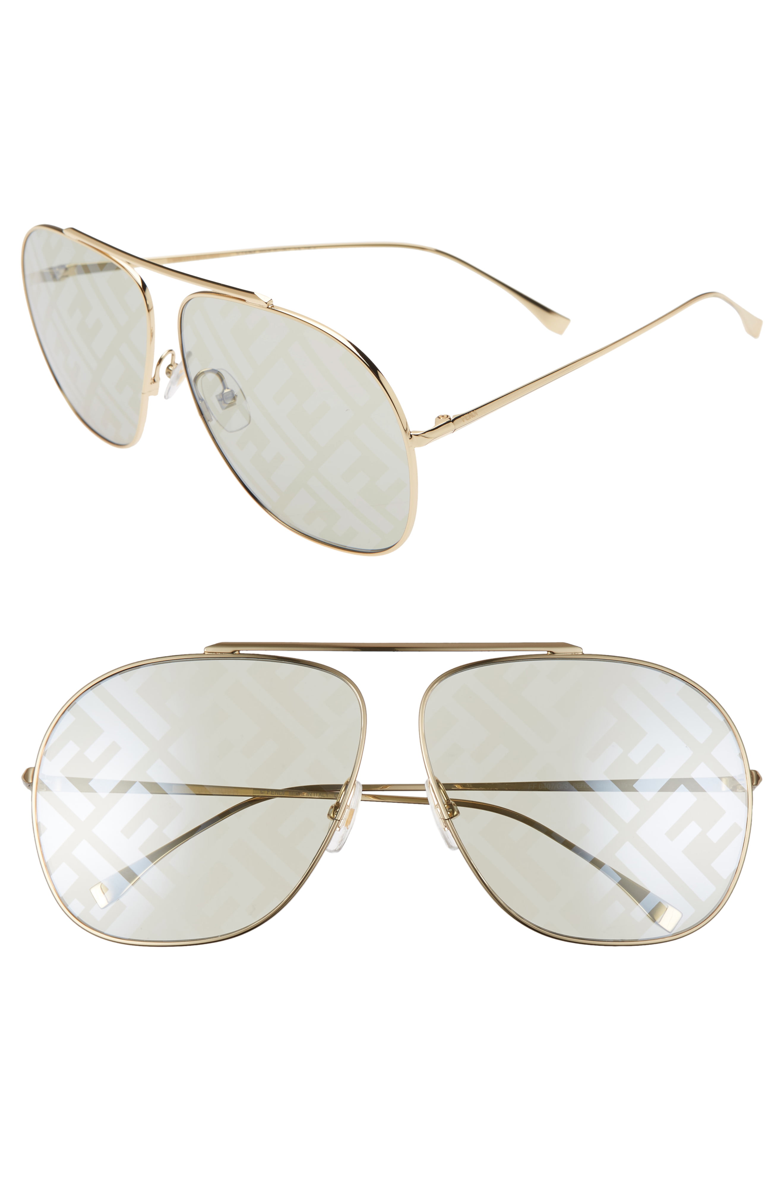 Fendi Pink Logo 64mm Oversize Lenticular Lens Aviator Sunglasses FENDI FENDIGRAPHY HOBO Logo 40065 Purple Gold Fashion Square  main image 2