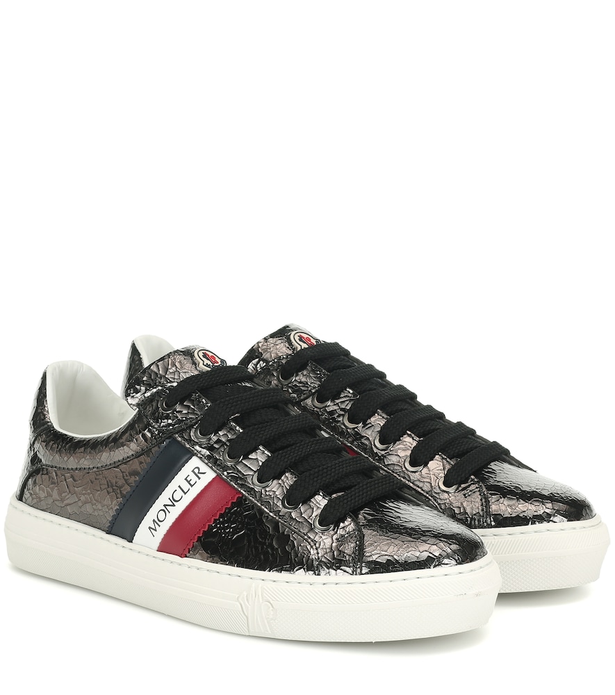 Moncler Ariel Cracked Leather Sneakers - Grey | Editorialist