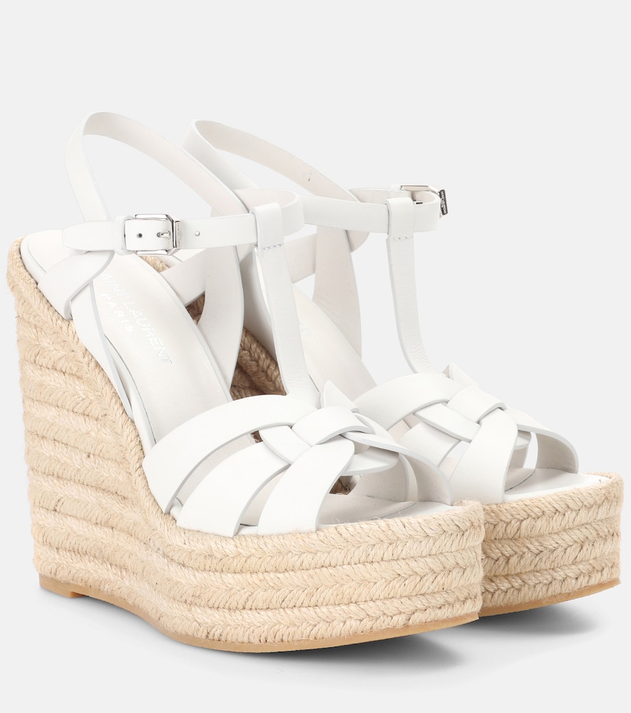Saint Laurent White Strap Wedges Saint Laurent Tribute 130 Leather