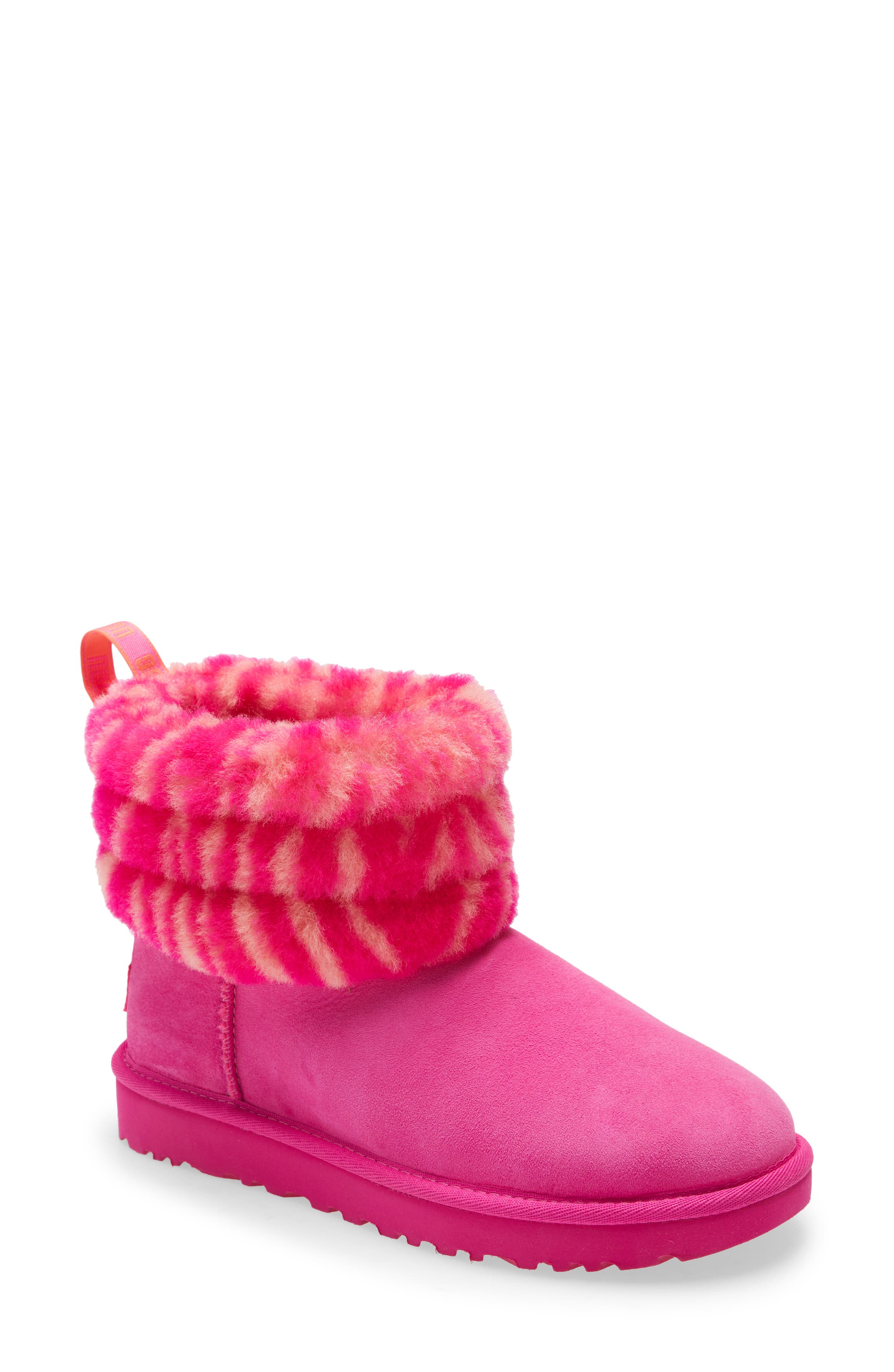 mini fluff quilted uggs pink