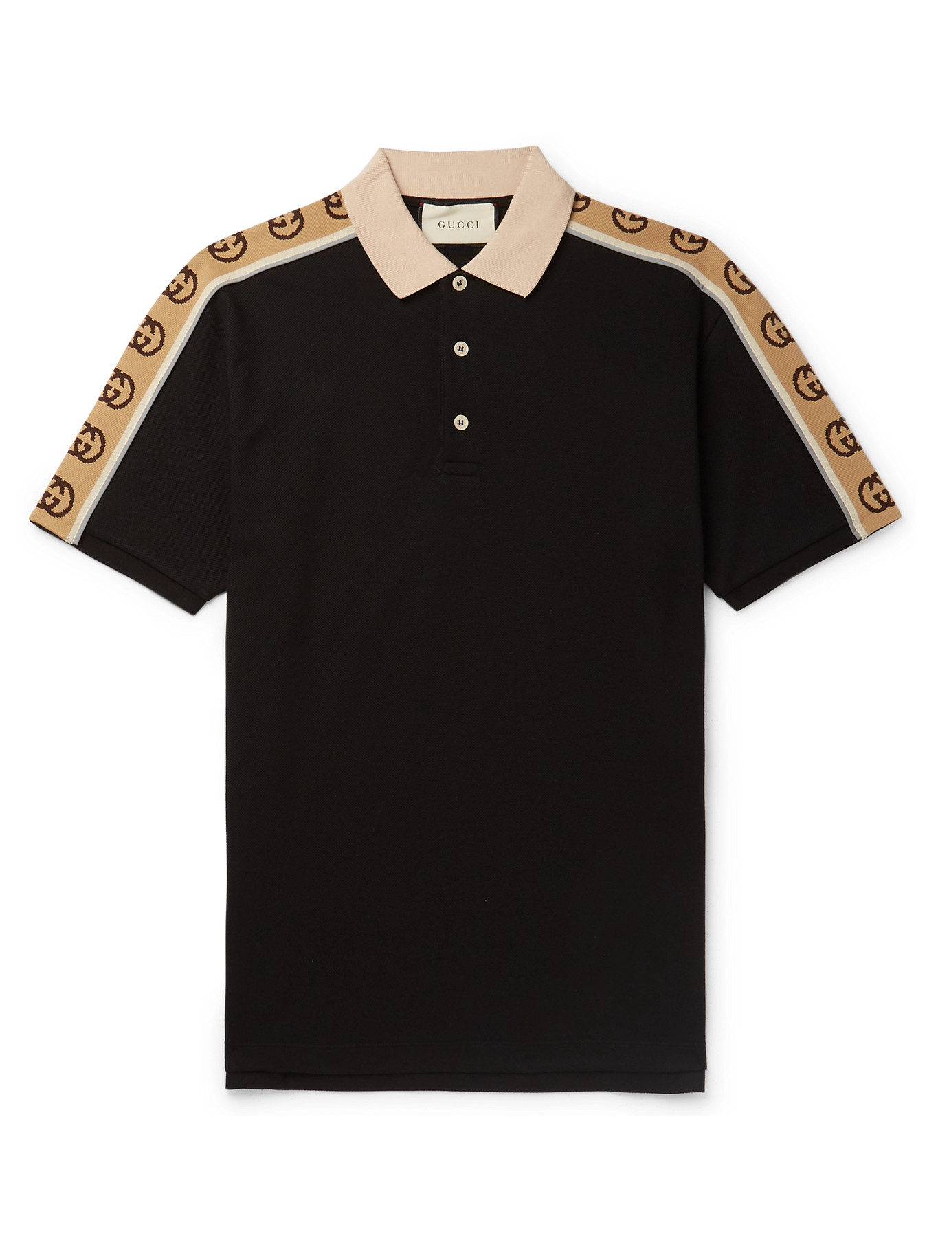 GUCCI ポロシャツ 虎刺繍 Gucci Logo-Jacquard Webbing-Trimmed Stretch-Cotton Piqué Polo