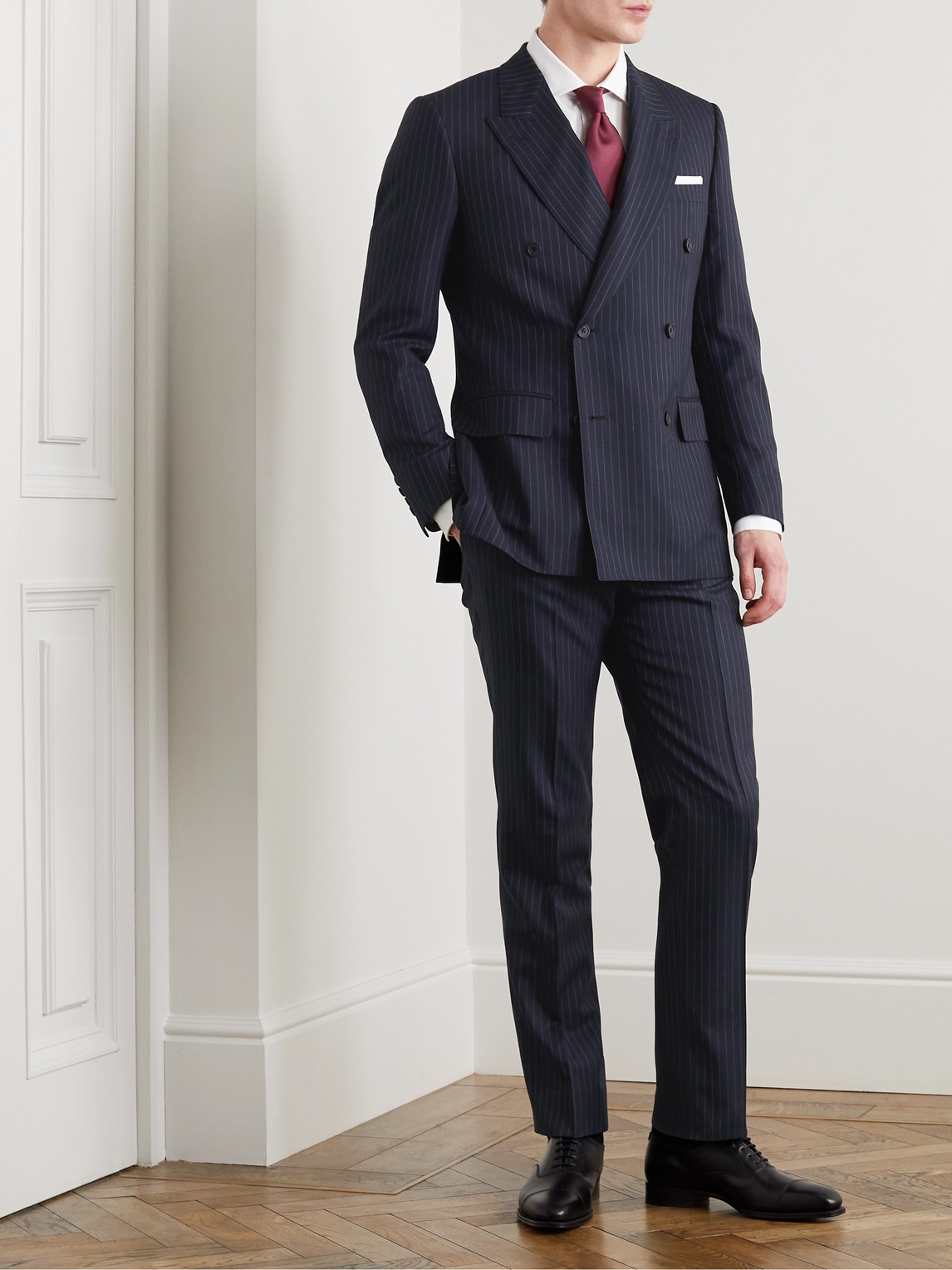 Kingsman Harry'S Navy Pinstriped Super 120s Wool Suit In Blue - 60% Off |  Editorialist