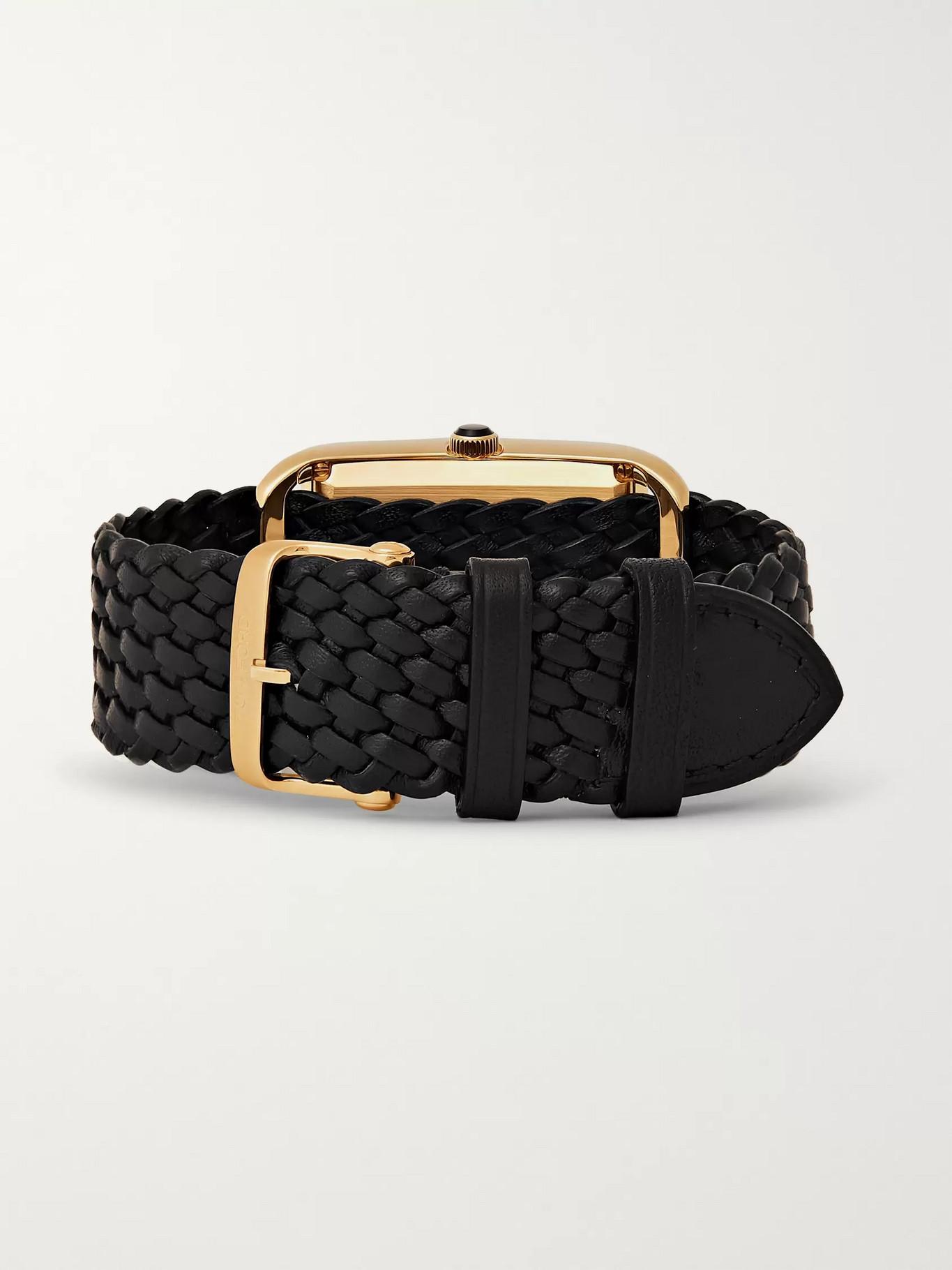 Tom Ford 001 18-Karat Gold And Braided Leather Watch - White 