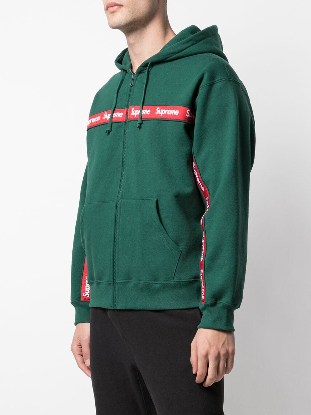 Supreme Text Stripe Zip Up Hoodie - Green | Editorialist