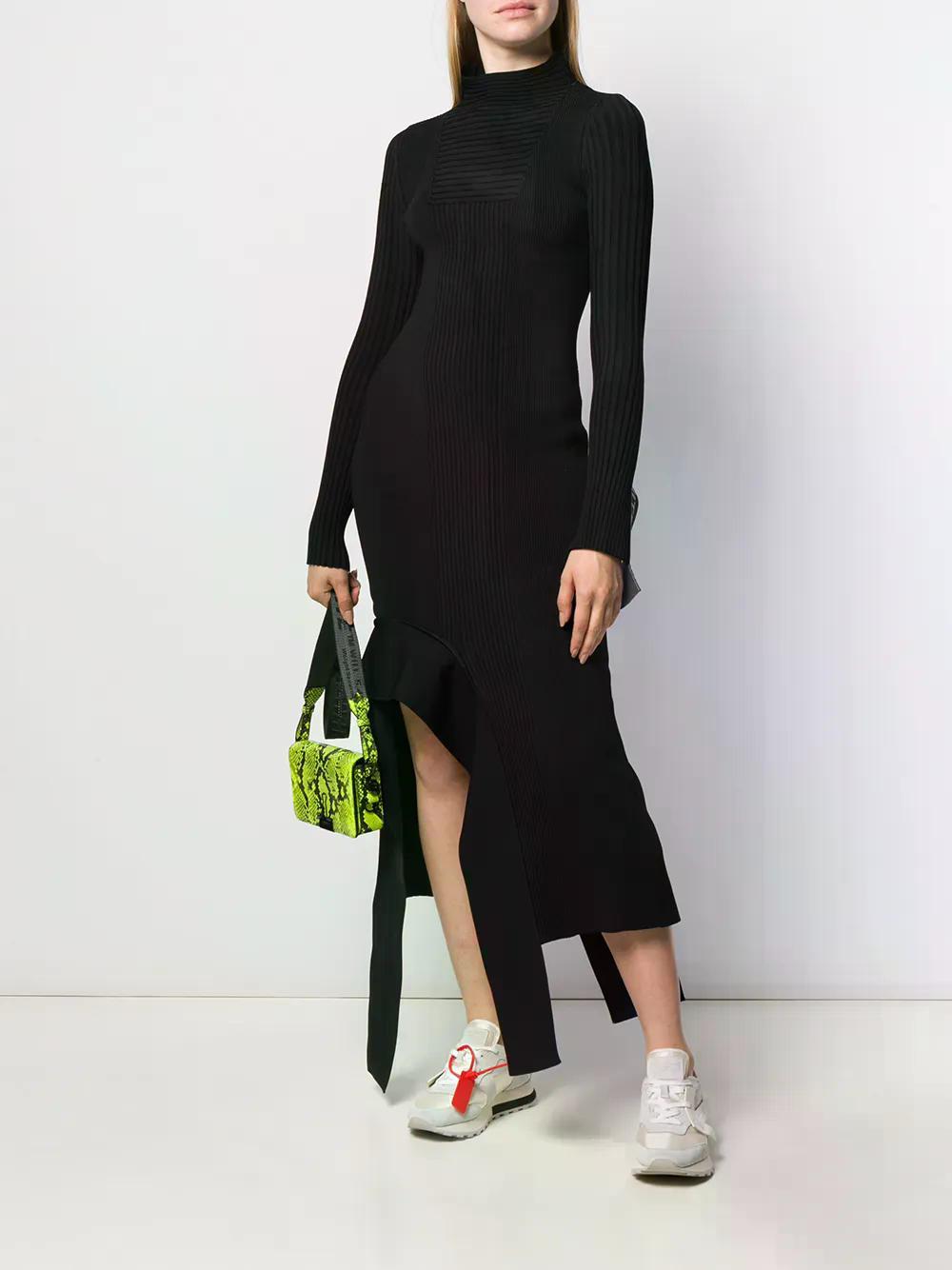 OFF-WHITE Asymmetric Knitted Midi Dress