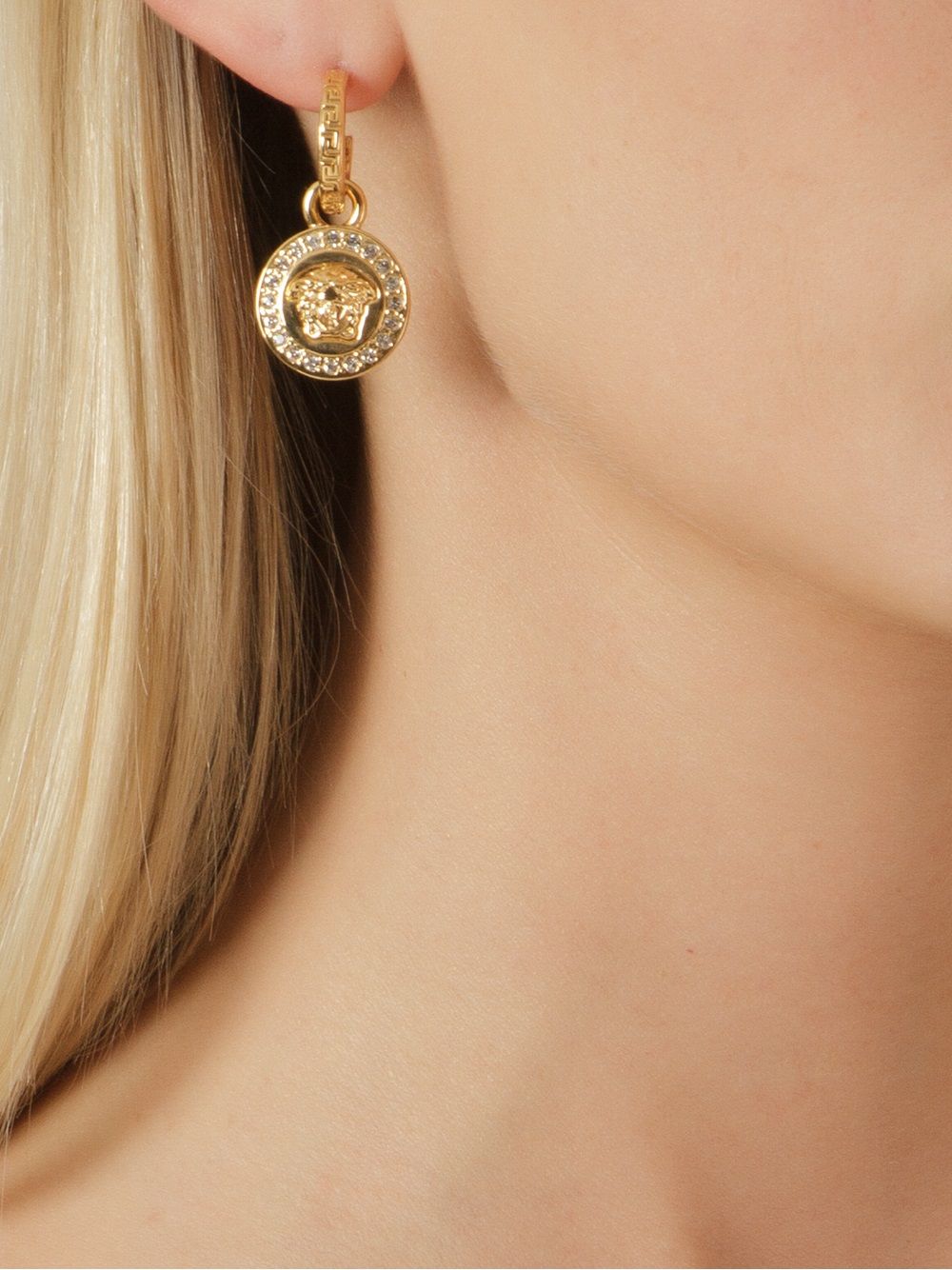 Versace Greca Hoop Earrings In Gold Editorialist