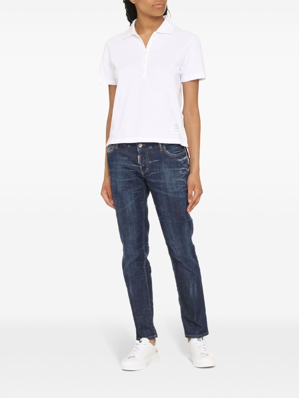 THOM BROWNE Thom Browne Piqué RWB Stripe Relaxed Fit Polo Shirt