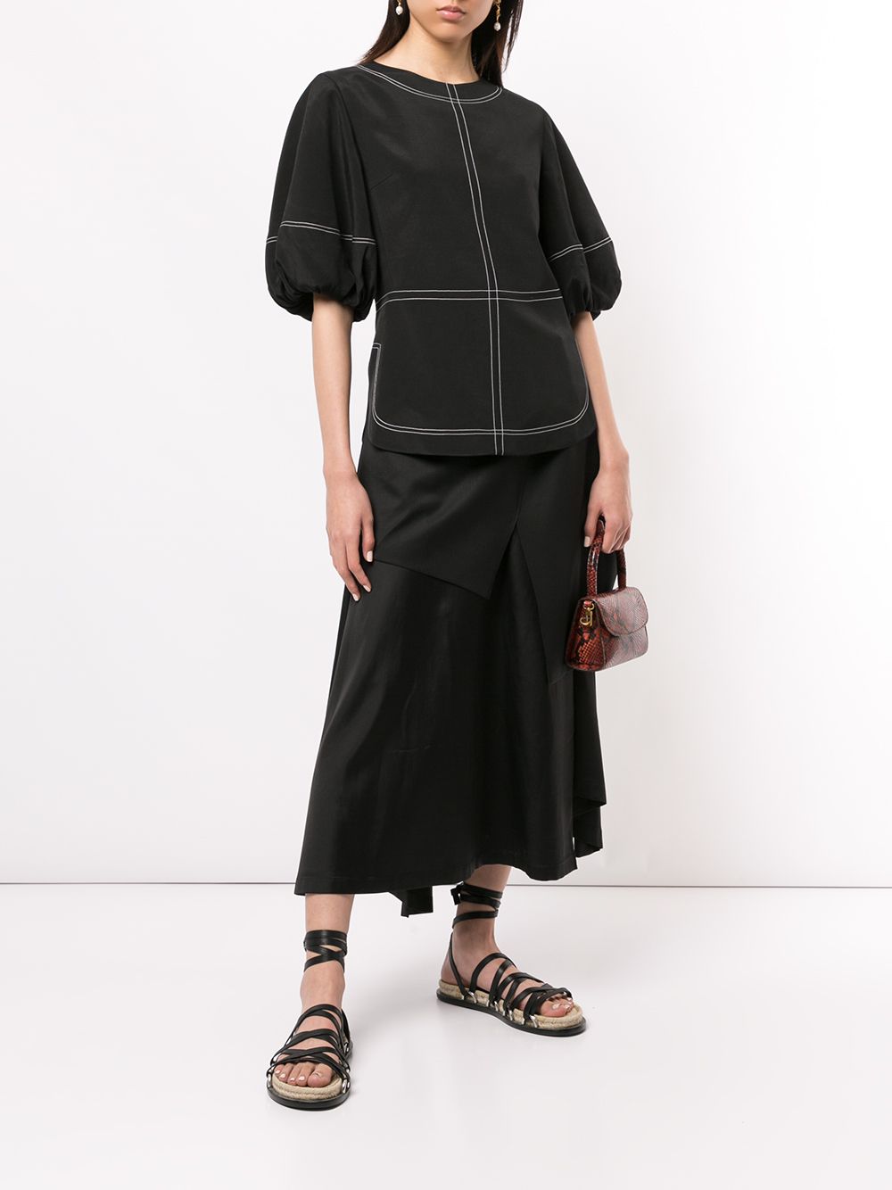 GOEN.J GOEN.J Topstitching Puff-Sleeves Blouse
