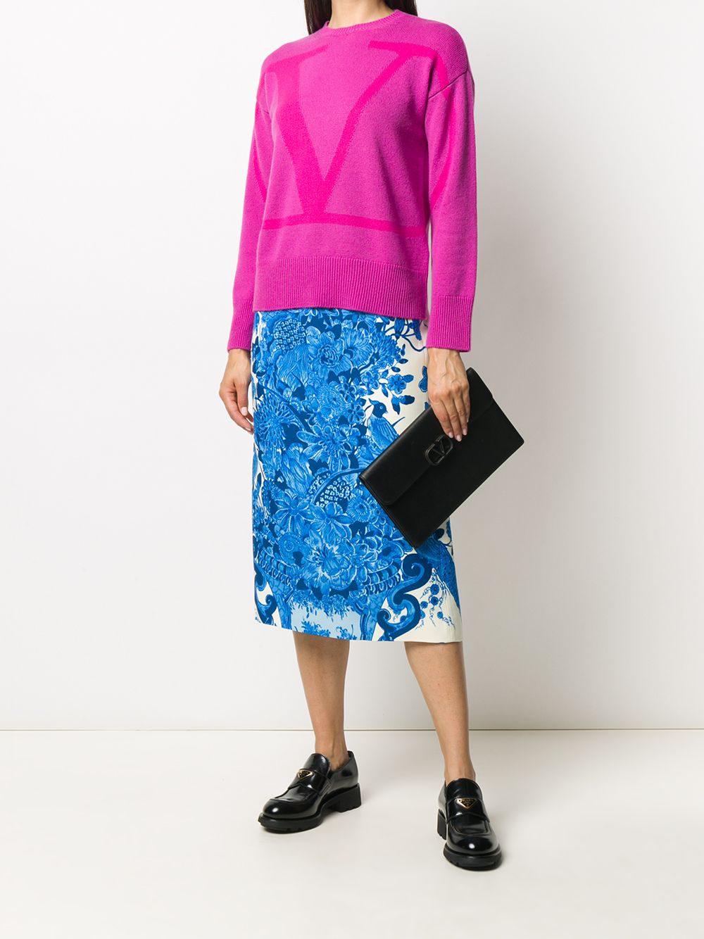 VALENTINO Floral-Print Mid-Length Skirt