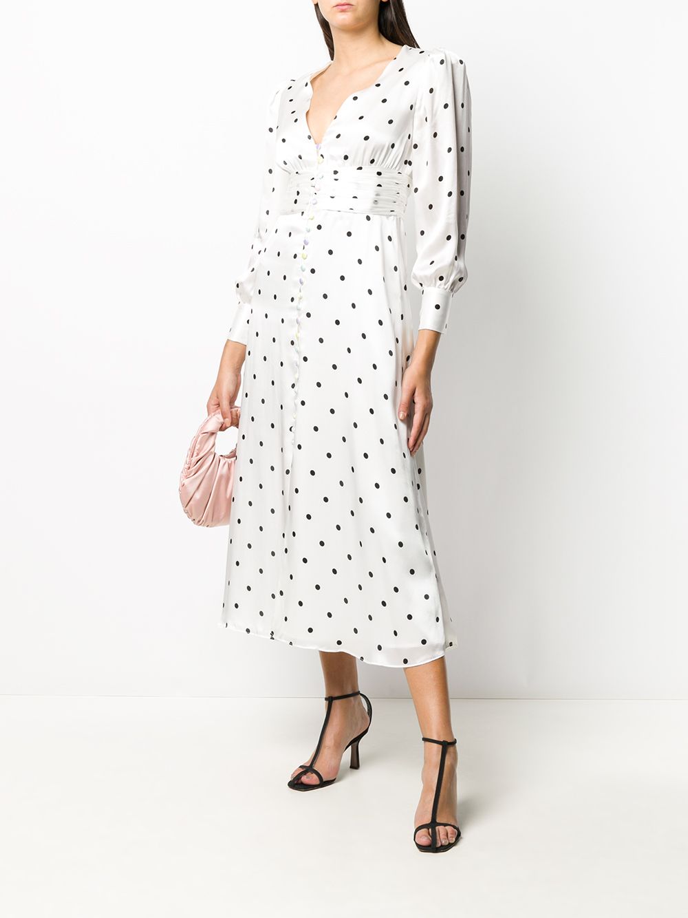 Olivia Rubin Polka-Dot Flared Dress In White 50% Off Editorialist