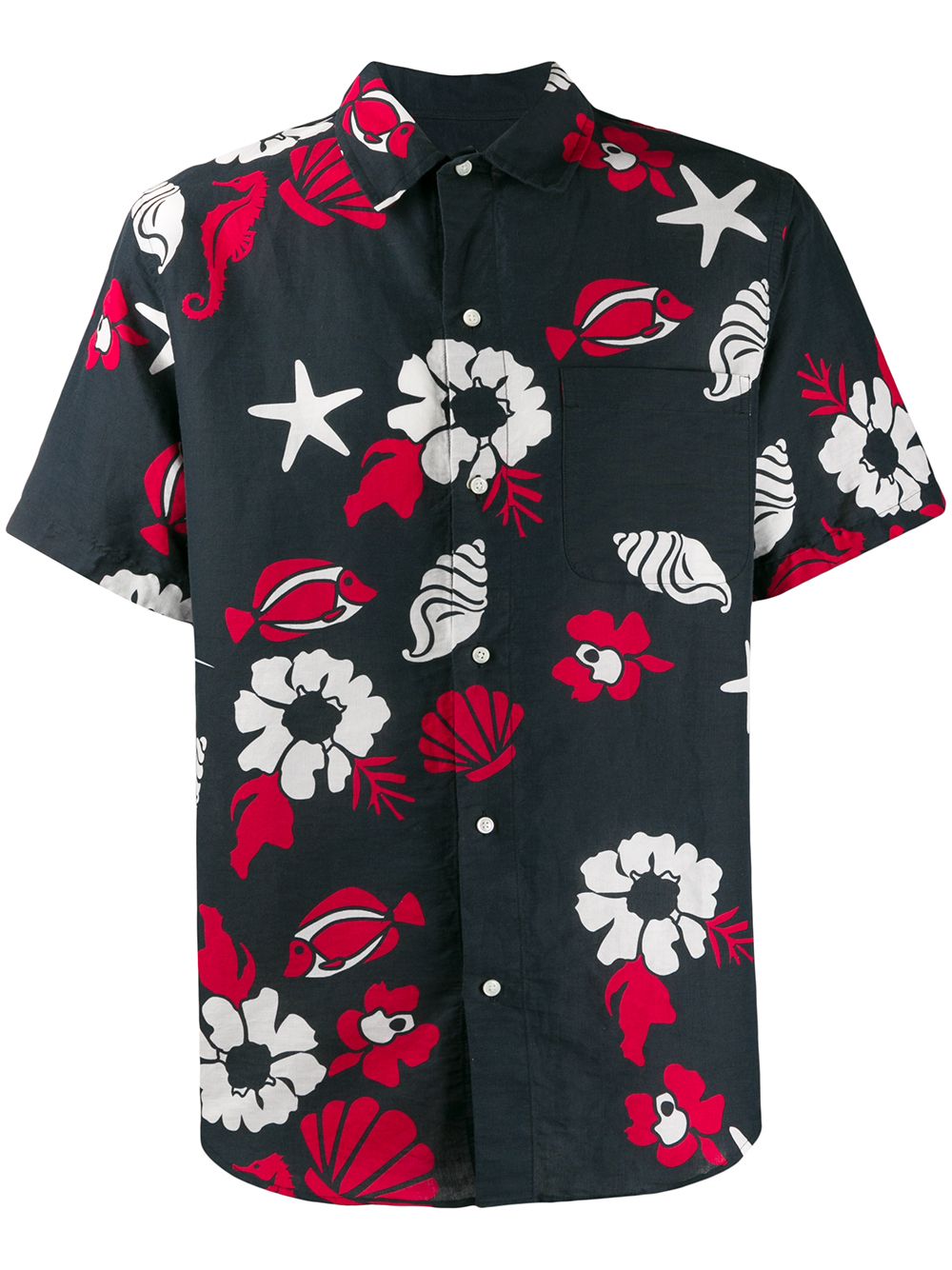 THOM BROWNE rwb multi heavy voile short sleeve shirt