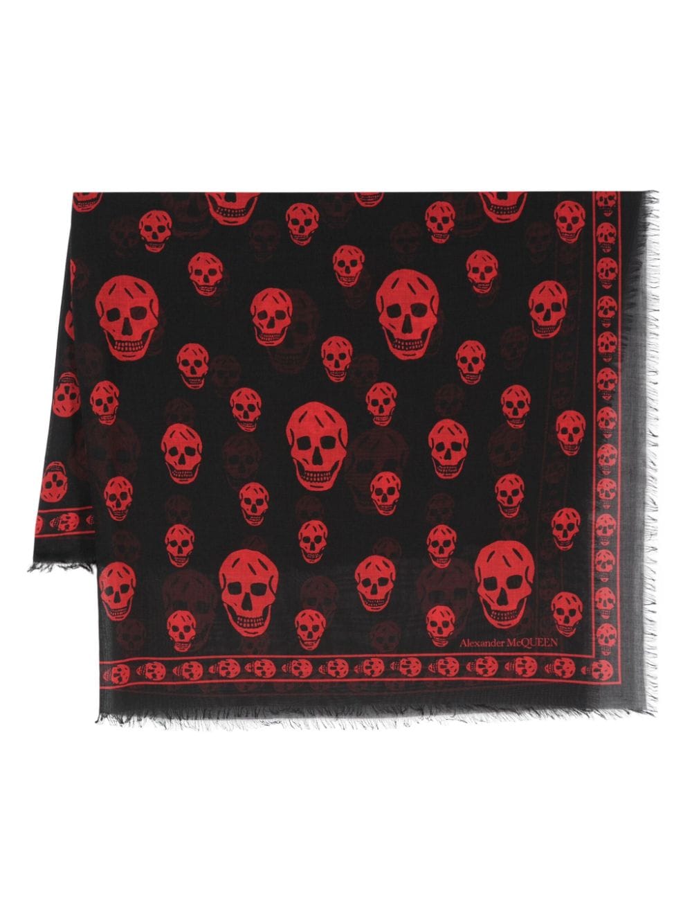 Alexander Mcqueen Classic Skull Velvet Fringe Scarf In Black - 40