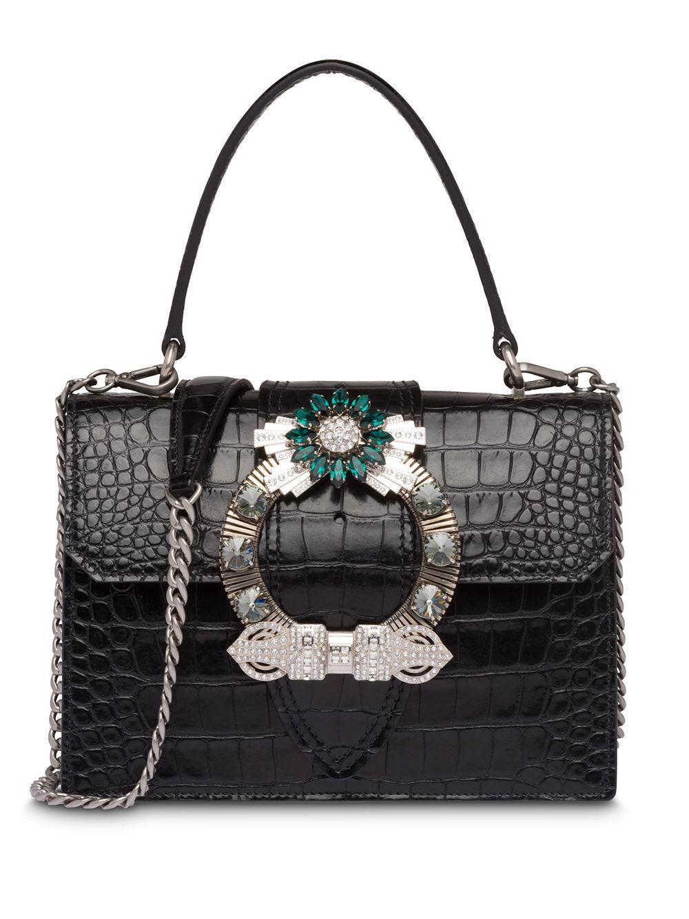 Miu Miu Miu Lady Crocodile-Effect Bag - Black | Editorialist