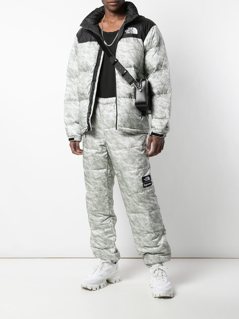 Supreme X The North Face Nuptse Paper-Print Jacket In Grey