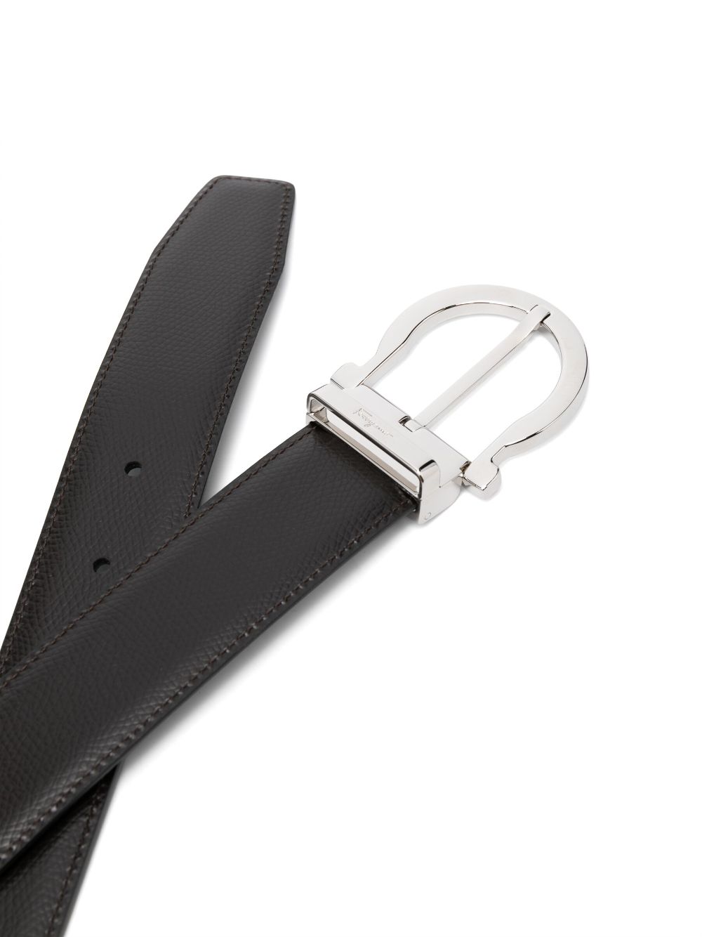 Salvatore Ferragamo Gancini Buckle Belt Black Leather Silver Logo Unisex 29\