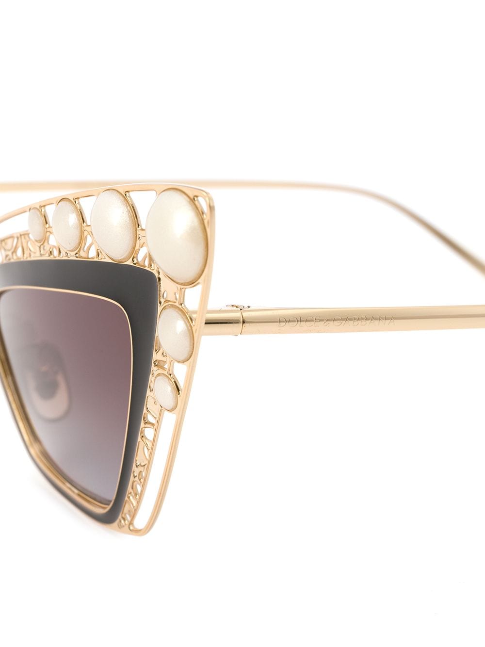 Dolce & Gabbana Pearl Embellished Cat Eye Sunglasses In Gold  display picture 1