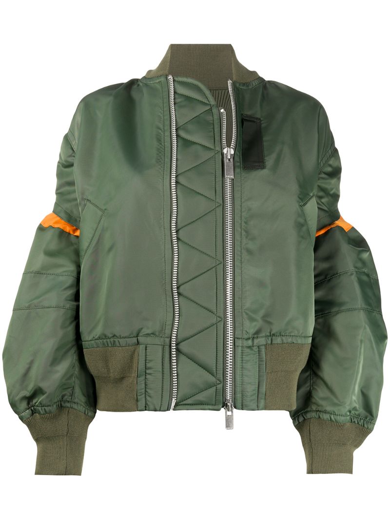 Buy Sacai Contrast-panel Oversized Bomber Jacket - Green At 30% Off ...