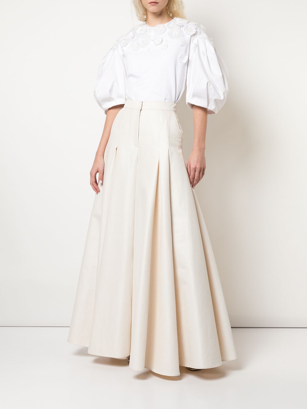 CAROLINA HERRERA Floral Appliqués Puff Sleeve Blouse