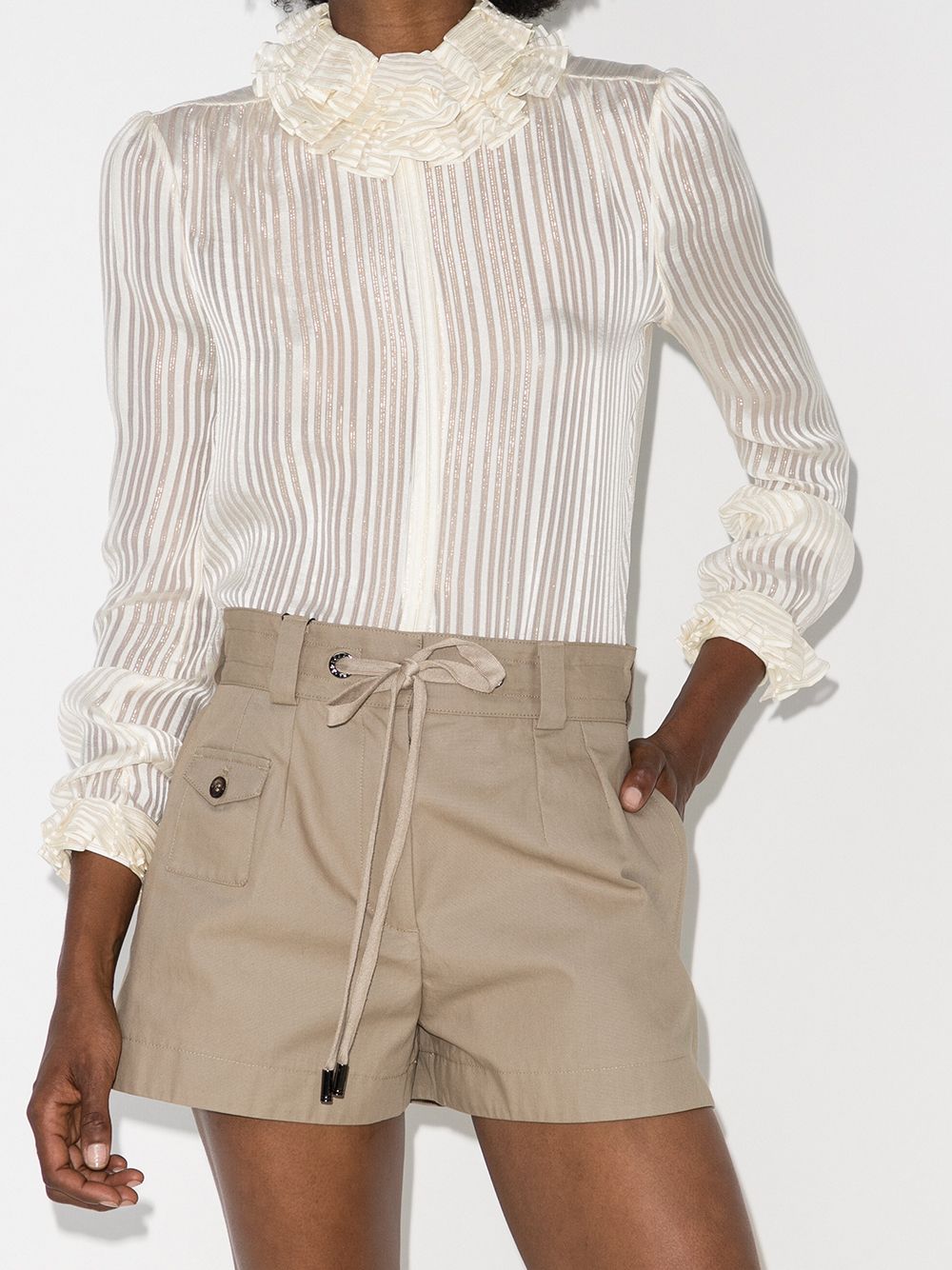 SAINT LAURENT Ruffle-Collar Striped Blouse