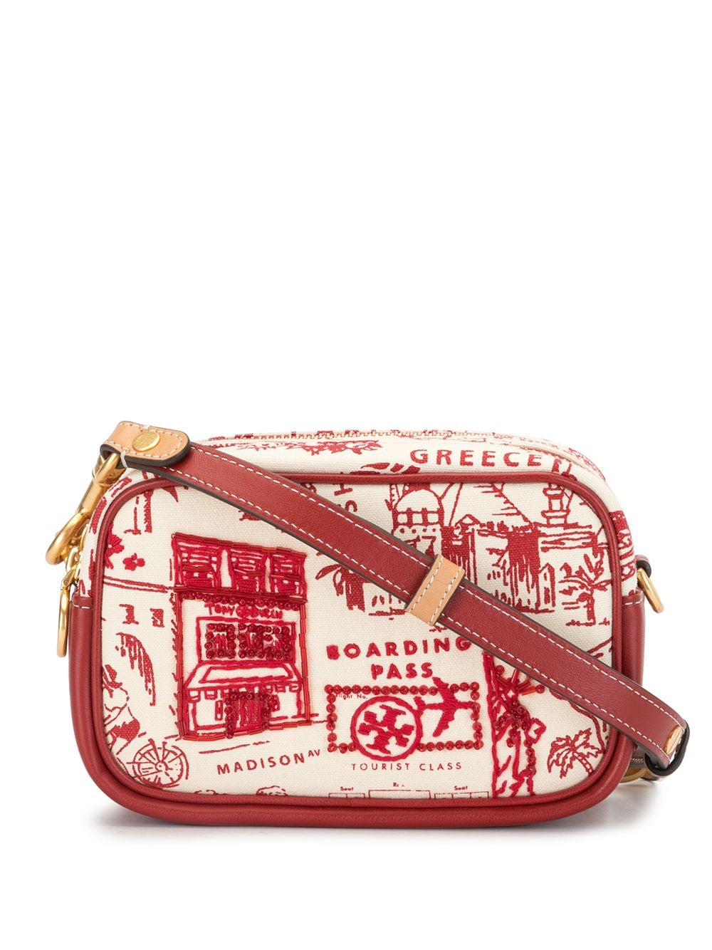 Tory Burch Perry Map-Print Canvas Camera Bag - Red  display picture 2