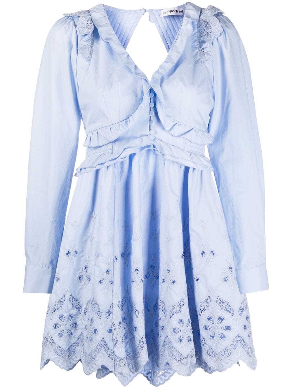 Self-Portrait Ruffled Embroidered Mini Dress In Blue - 60% Off ...