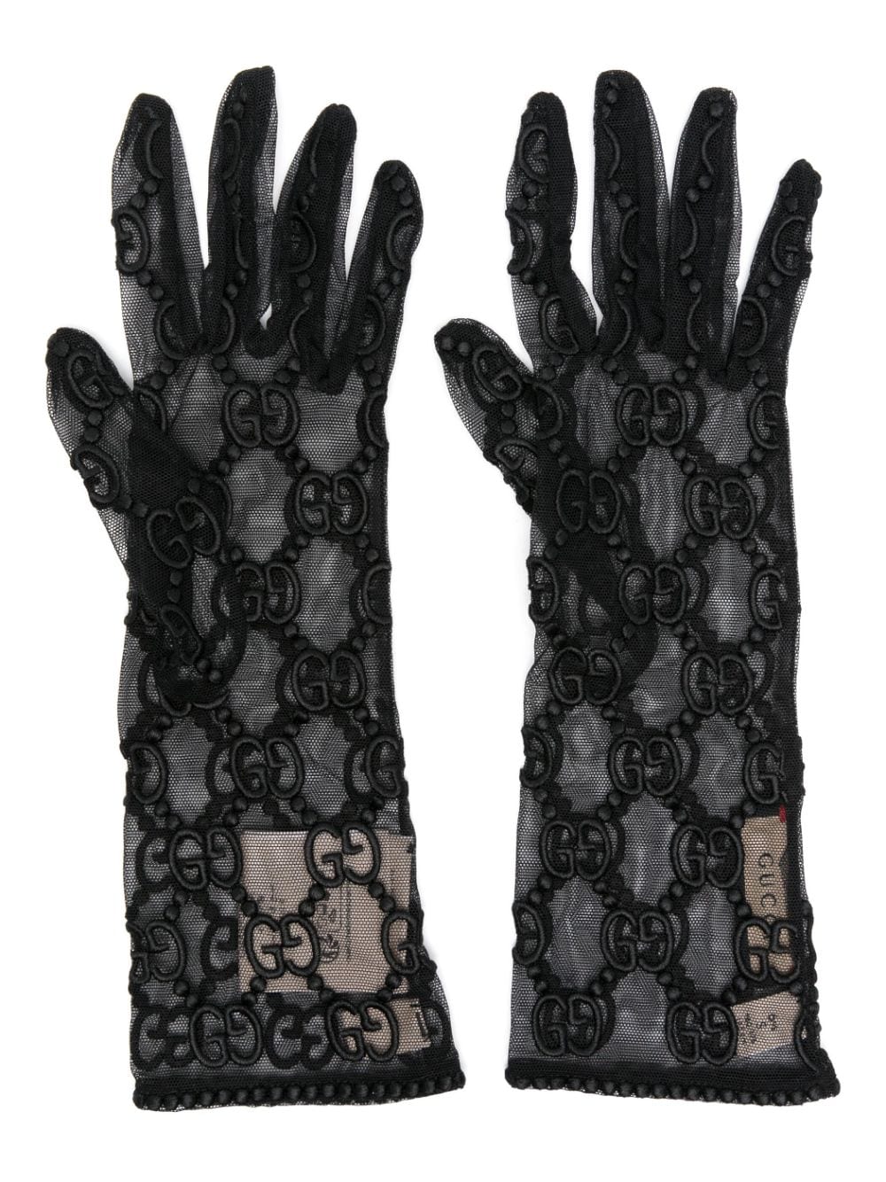 Gucci Gg-Embroidered Tulle Gloves - Black | Editorialist