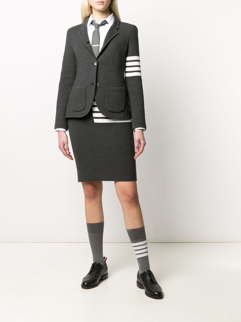 Thom Browne 4-Bar Links Stitch Pencil Skirt In Grey - 60 Thom Browne 4-Bar Links Stitch Pencil Skirt In Grey - 60