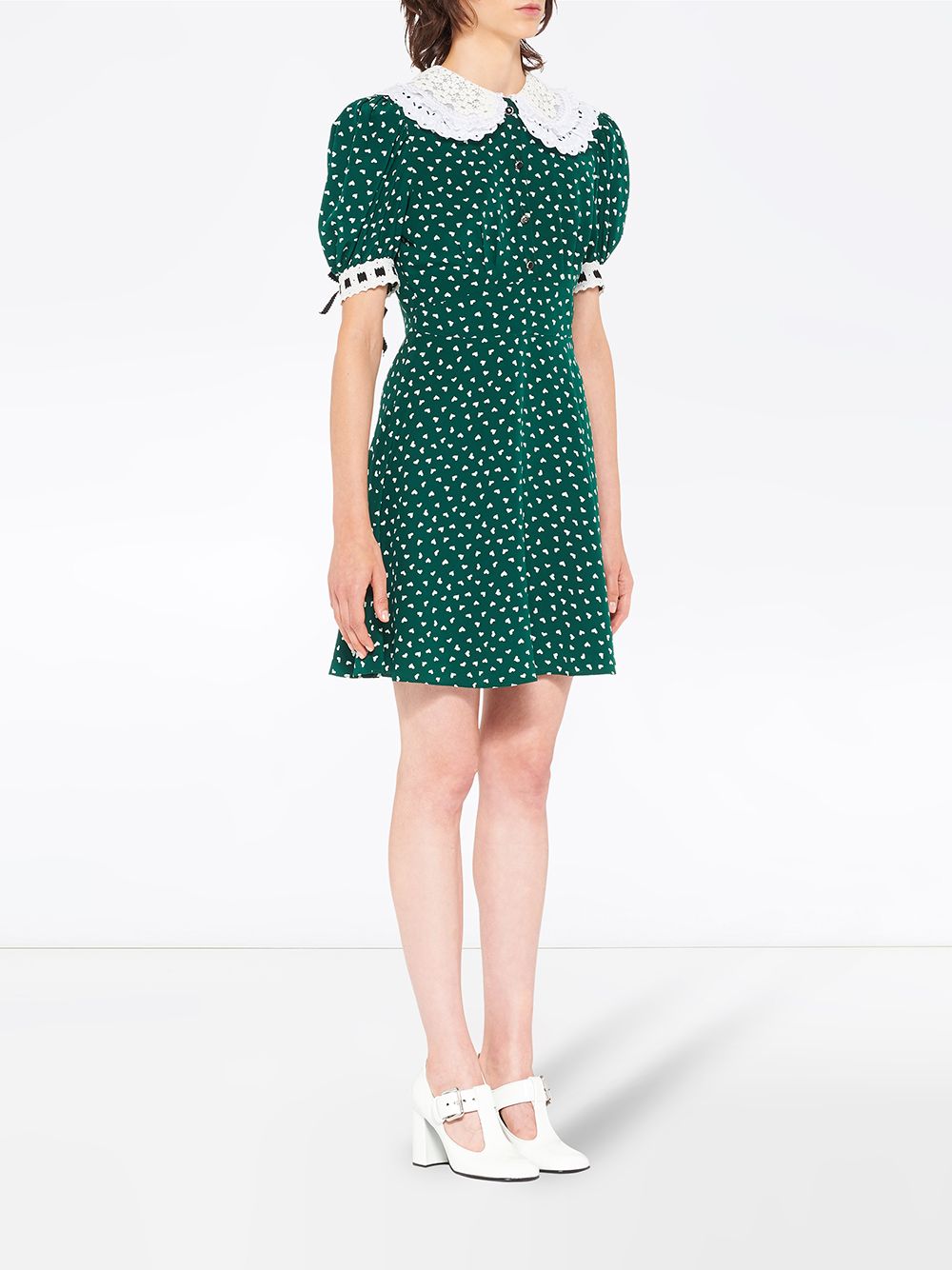 Miu Miu Heart Print Embroidered Collar Dress - Green | Editorialist
