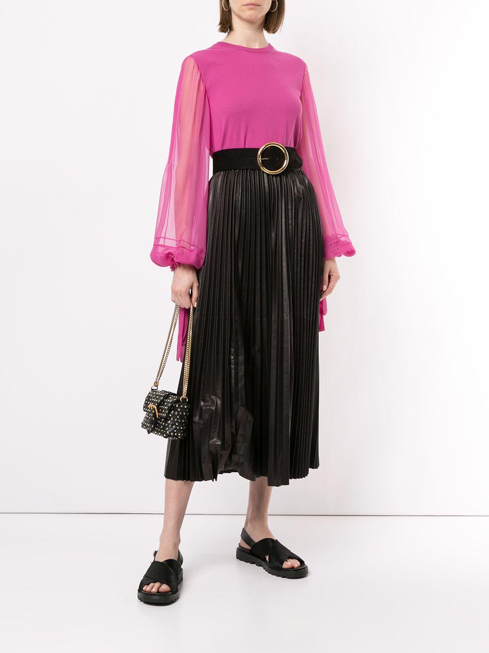 VALENTINO Pleated A-Line Leather Skirt
