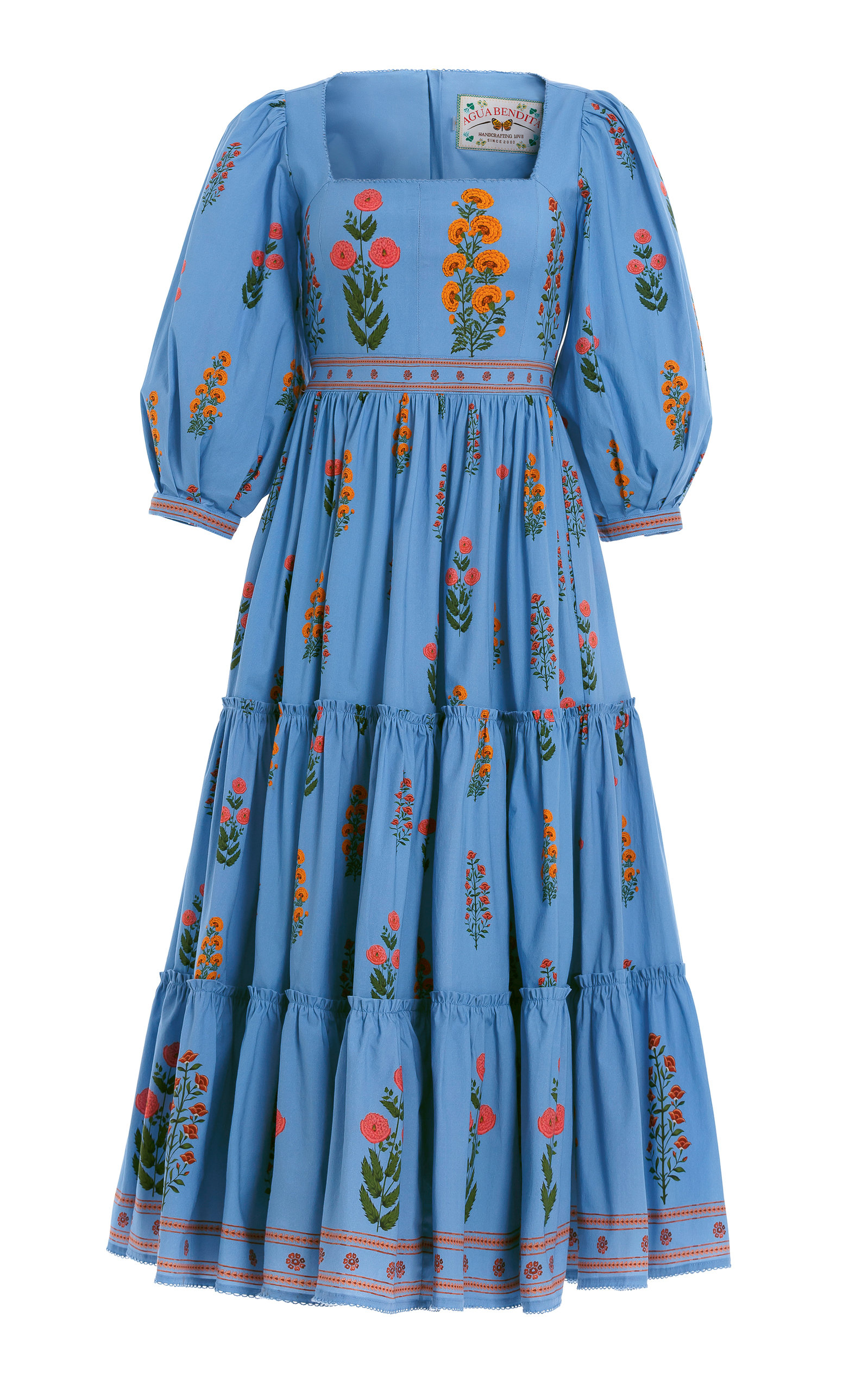 dahlia embroidered maxi dress blue Agua Bendita Miel Cotton-Poplin Midi In - 30% Off Wedding dress