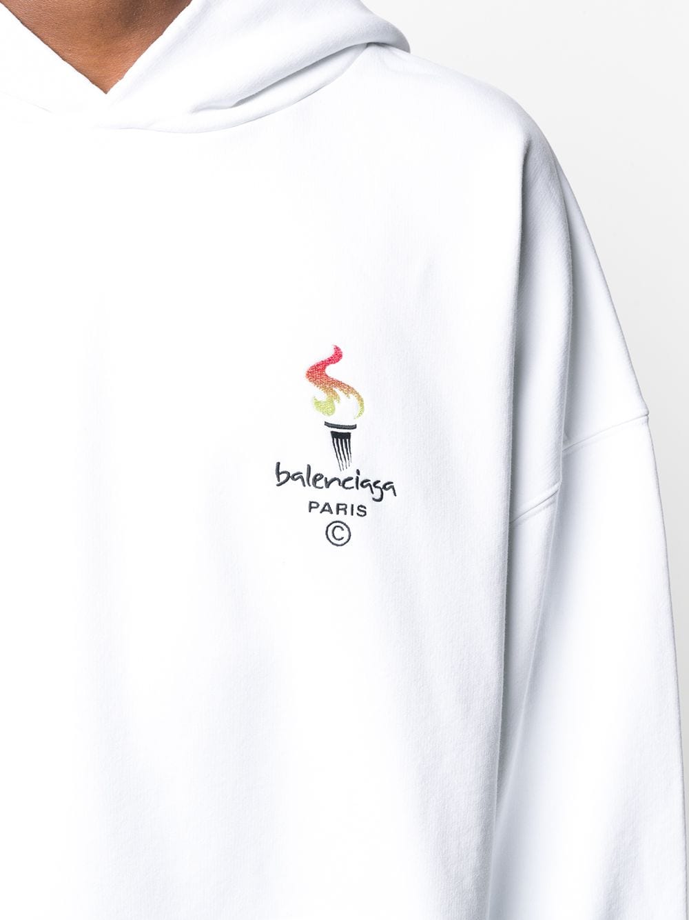 Balenciaga Paris Olympics Embroidery Hoodie - White | Editorialist