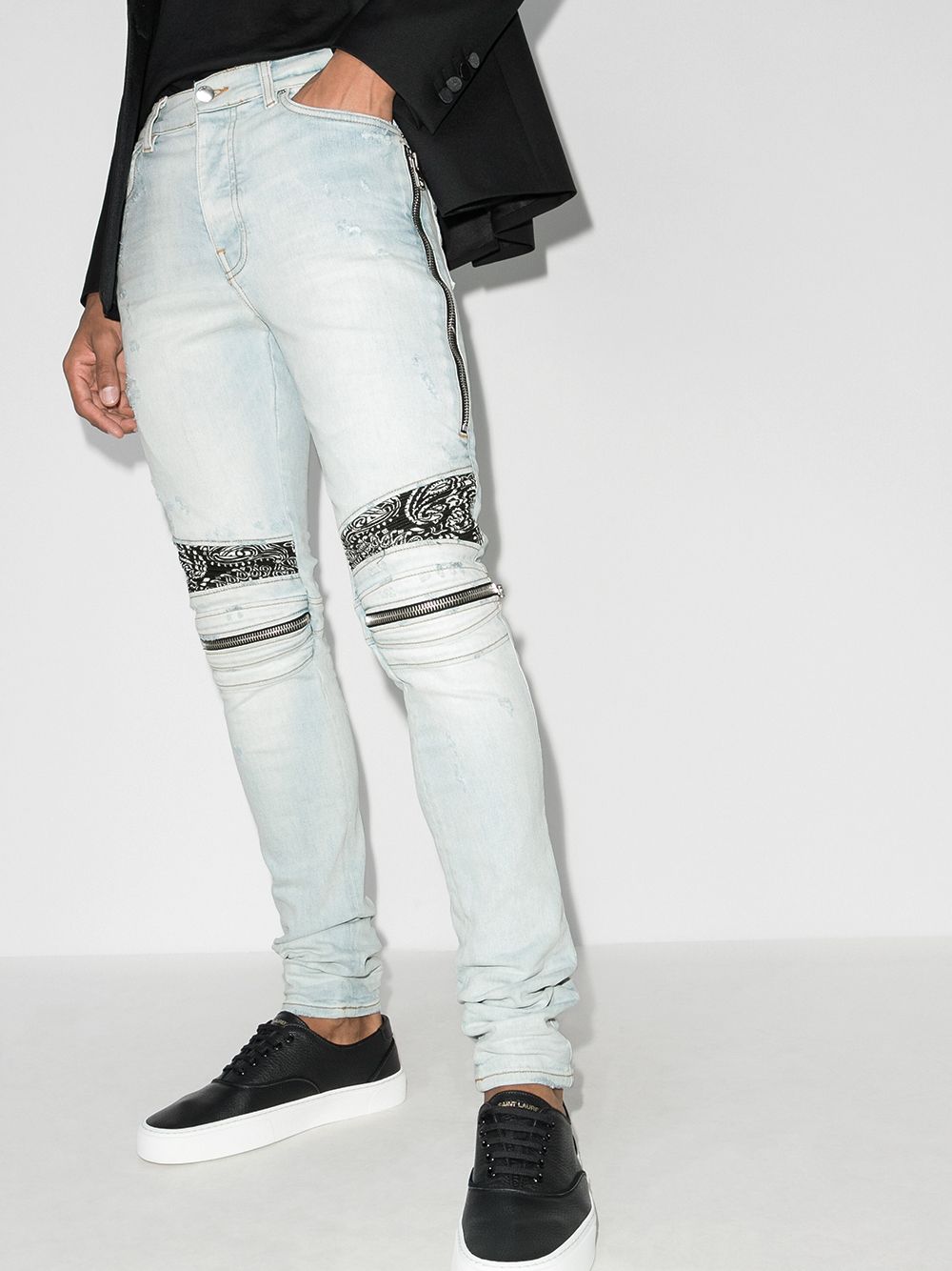 Amiri Mx2 Bandana-Patch Skinny Jeans In Blue - 30% Off Amiri Mx2 Bandana-Patch Skinny Jeans In Blue - 30% Off