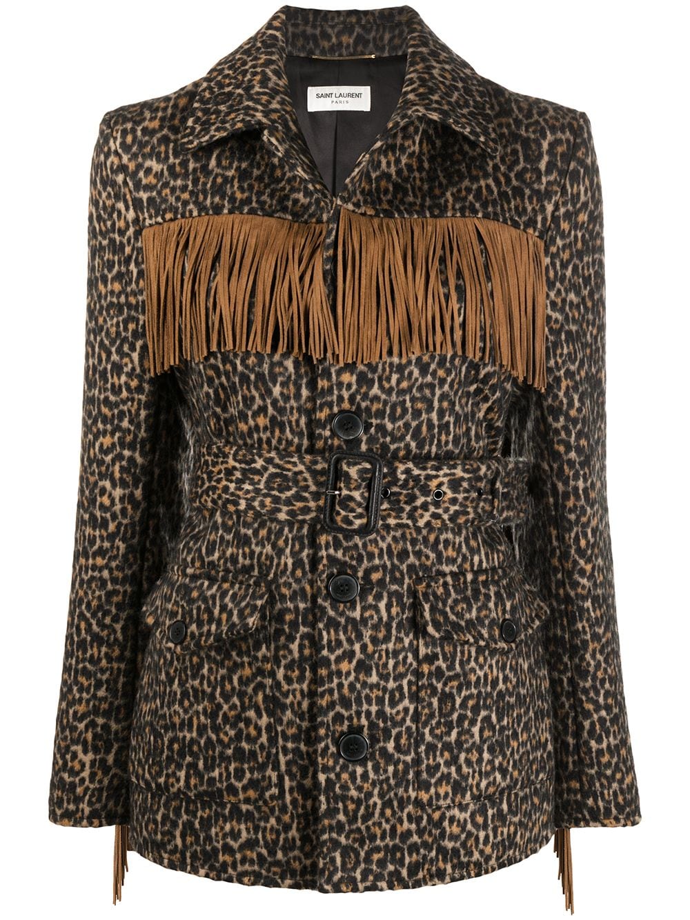 SAINT LAURENT Leopard Print Tasselled Jacket
