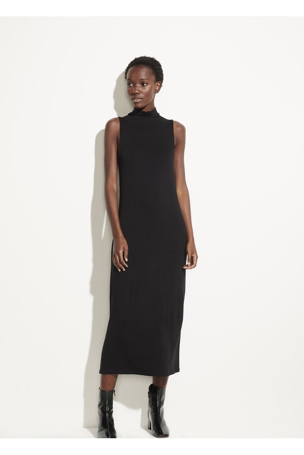 Vince Sleeveless Mock Neck Dress In Black - 60% Off | Editorialist Vince Sleeveless Mock Neck Dress In Black - 60% Off | Editorialist