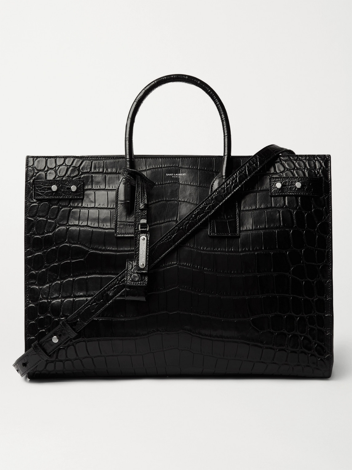 SAINT LAURENT Croc-Effect Leather Tote Bag