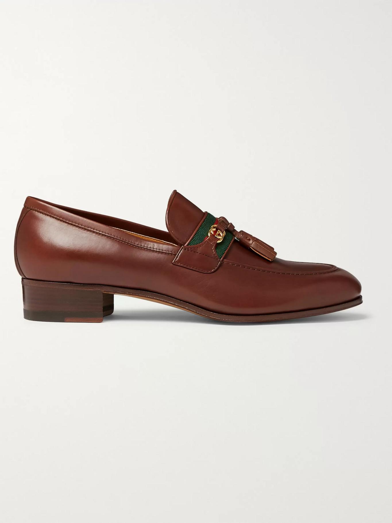Gucci Paride Webbing-Trimmed Tasselled Leather Loafers  display picture 3