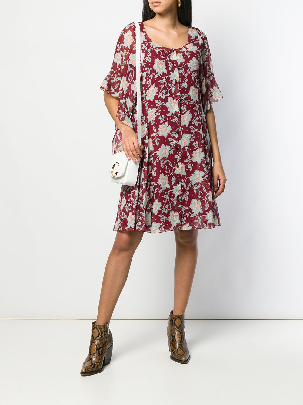 CHLOÉ Floral Frill-Sleeve Mini Dress